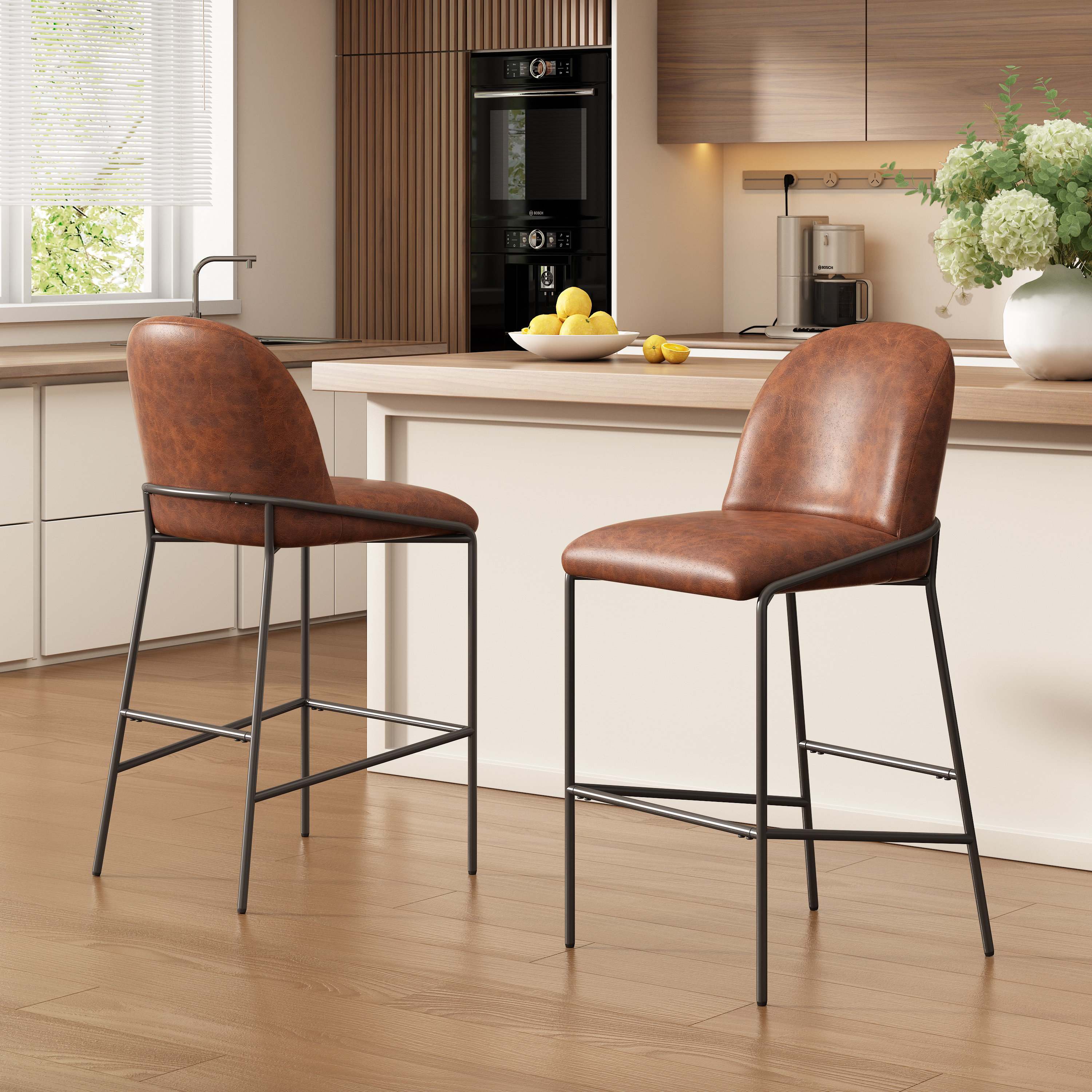 17 Stories Richardson 29'' Antique Bronze Metal Bar Stools With Curved ...