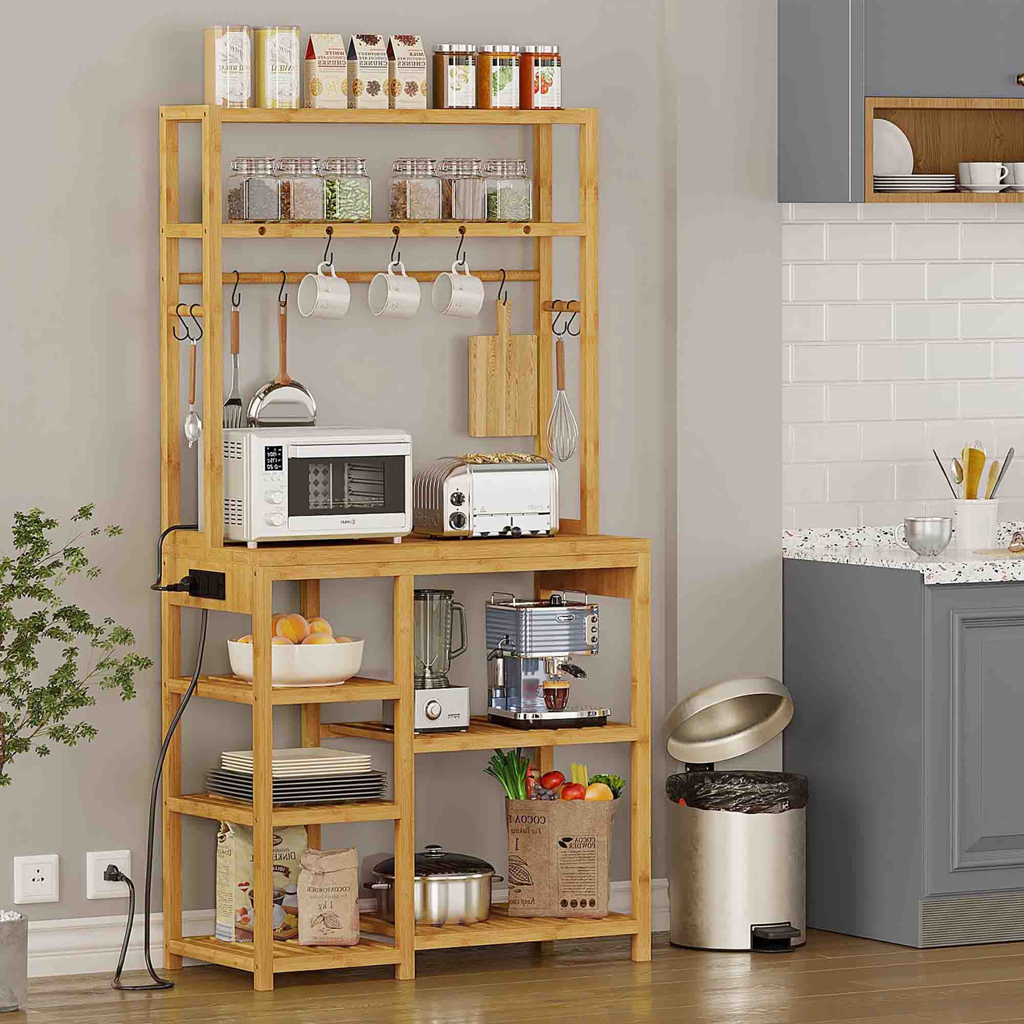 Rebrilliant 31.5'' Bamboo Standard Baker's Rack with Microwave ...