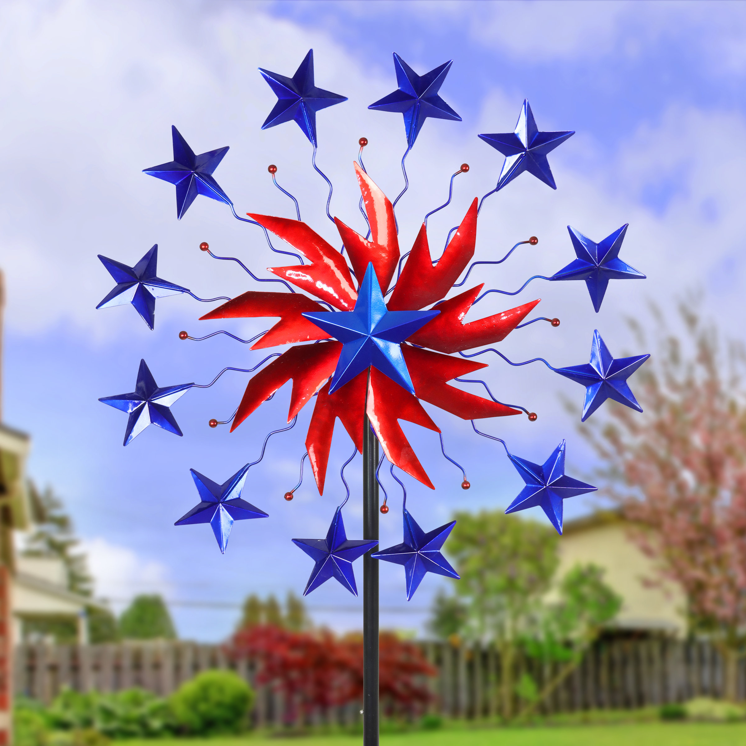 Exhart Patriotic Double Star Windmill Kinetic Spinner Stake & Reviews ...