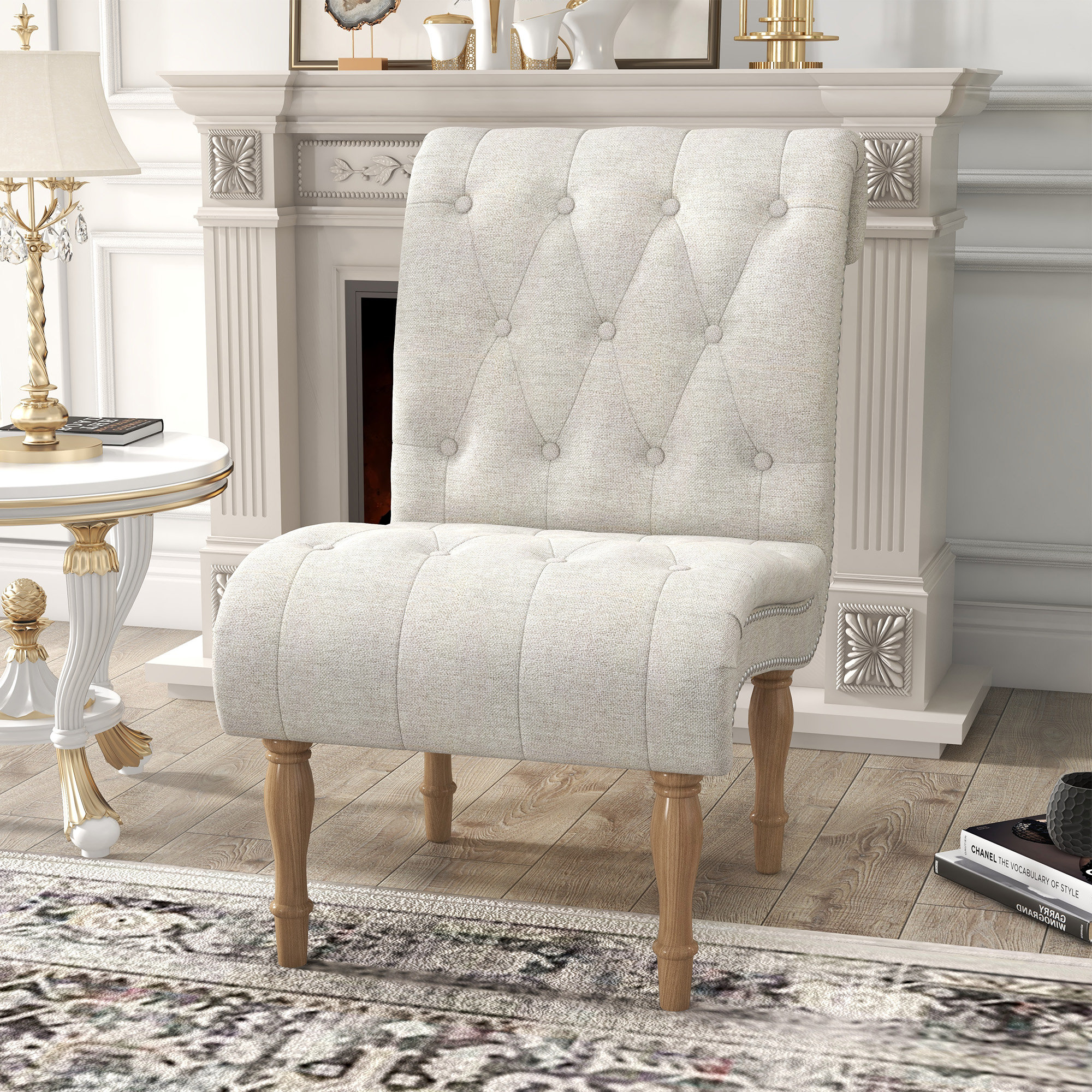 Ophelia & Co. Chesterbrook 24.02'' Wide Button Tufted Slipper Chair for ...