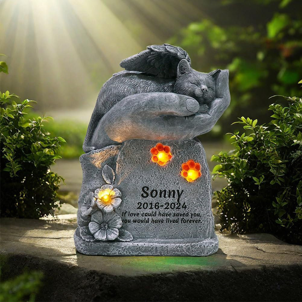 Trinx Personalized Solar Cat Memorial Garden Stones, Cat Sleeping In ...