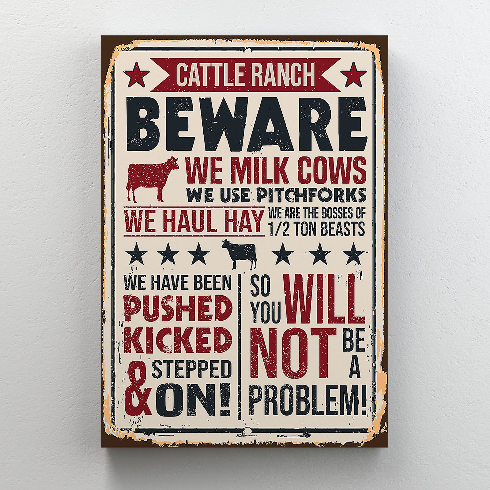 Trinx Cow And Words - Cattle Ranch Beware - 1 Piece Rectangle Graphic ...