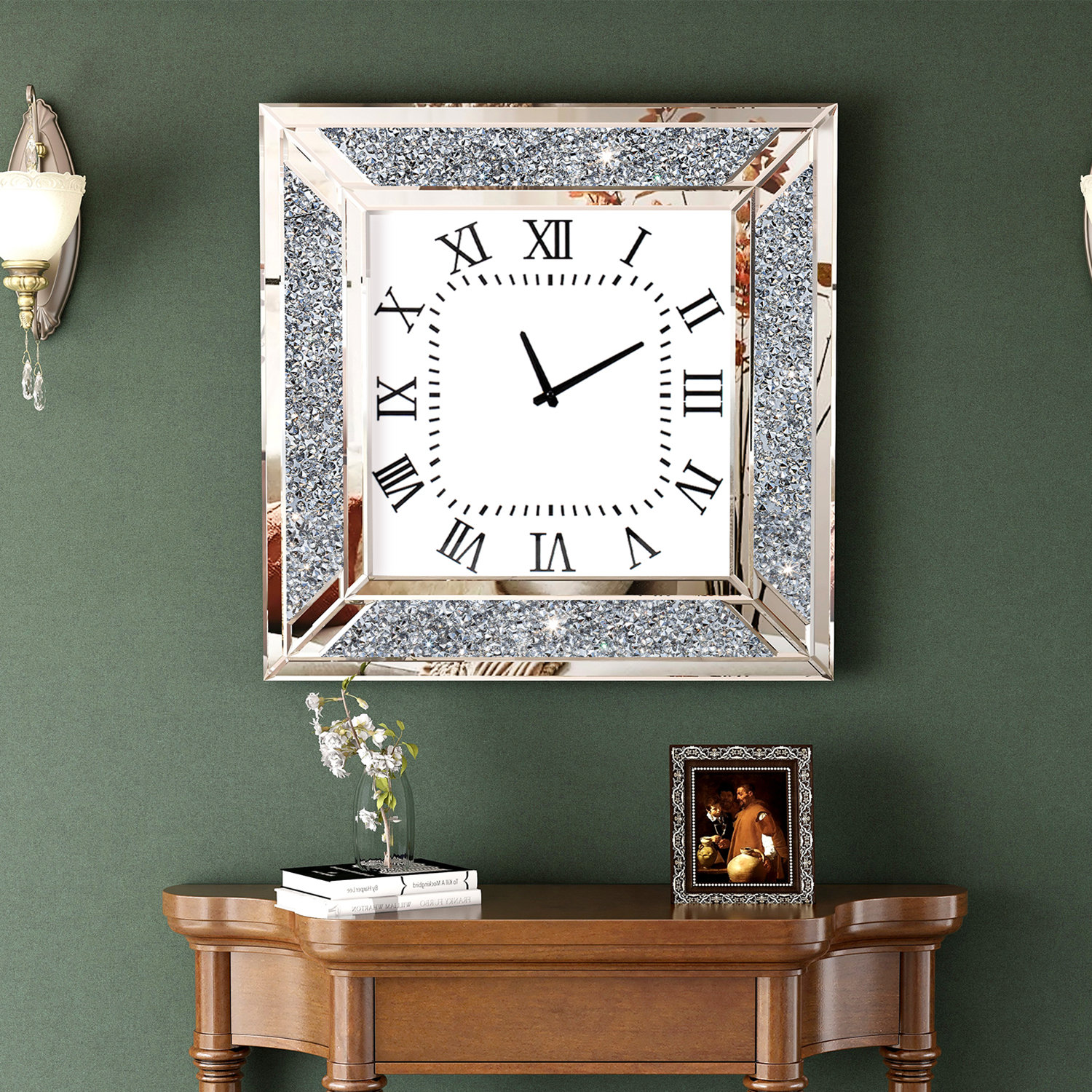 Everly Quinn Jeni Mirrored Silver Wall Clock with Diamond & Reviews ...