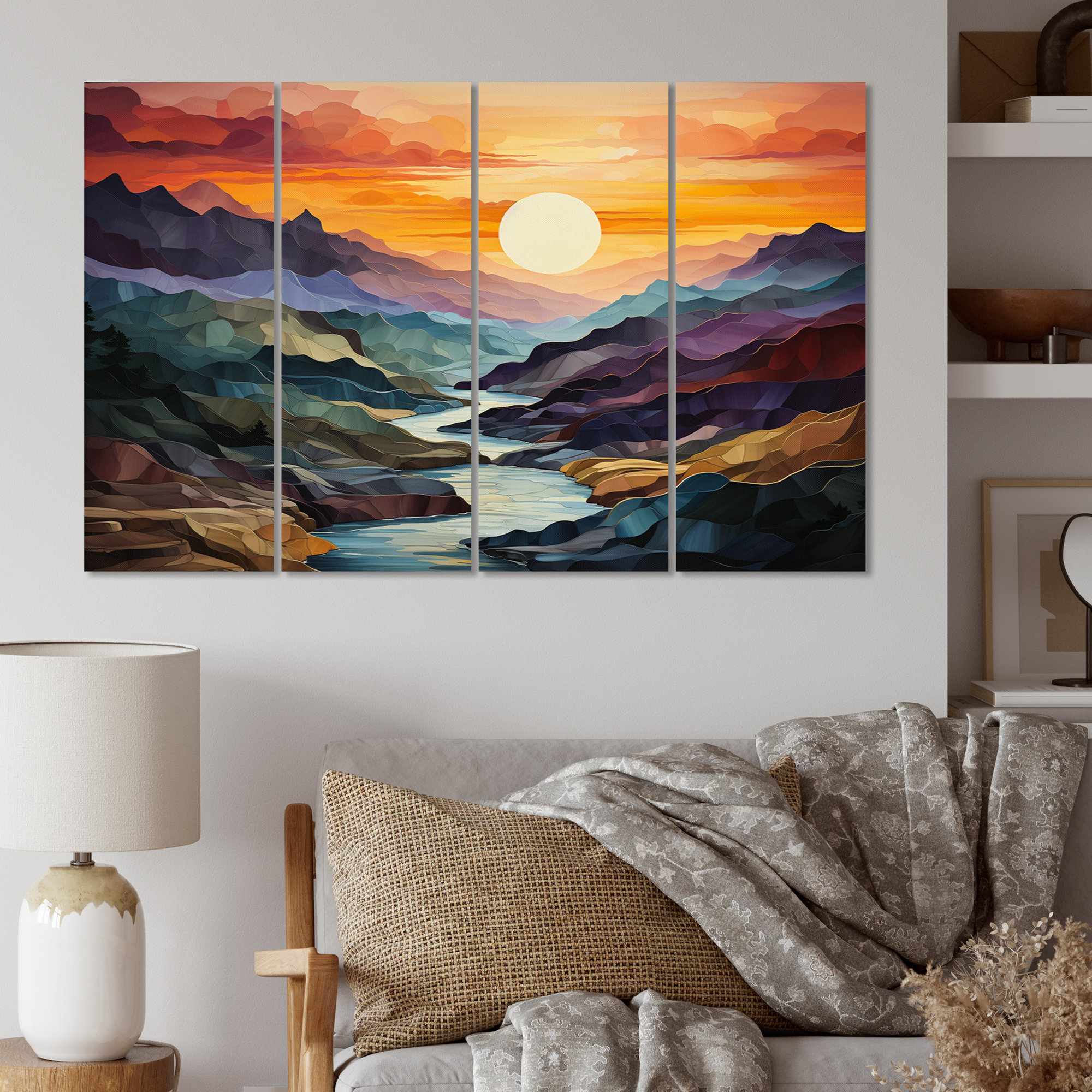Millwood Pines Orange Teal Mountains Bold Landscape - Modern Wall Art ...