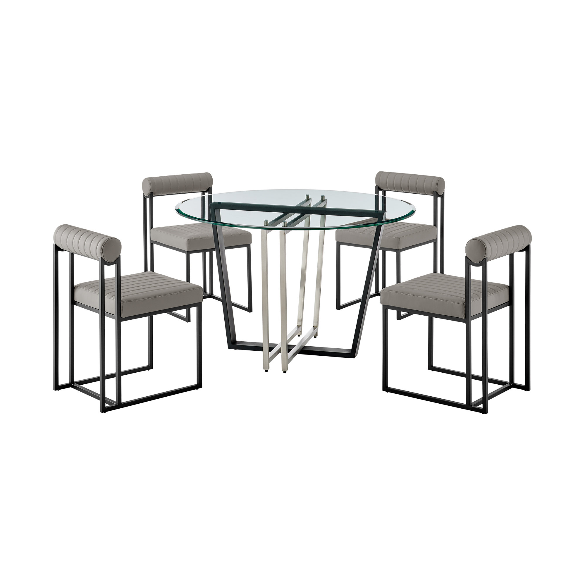 Orren Ellis Mirko 5 Piece 48" Round Glass Dining Table Set with Metal ...
