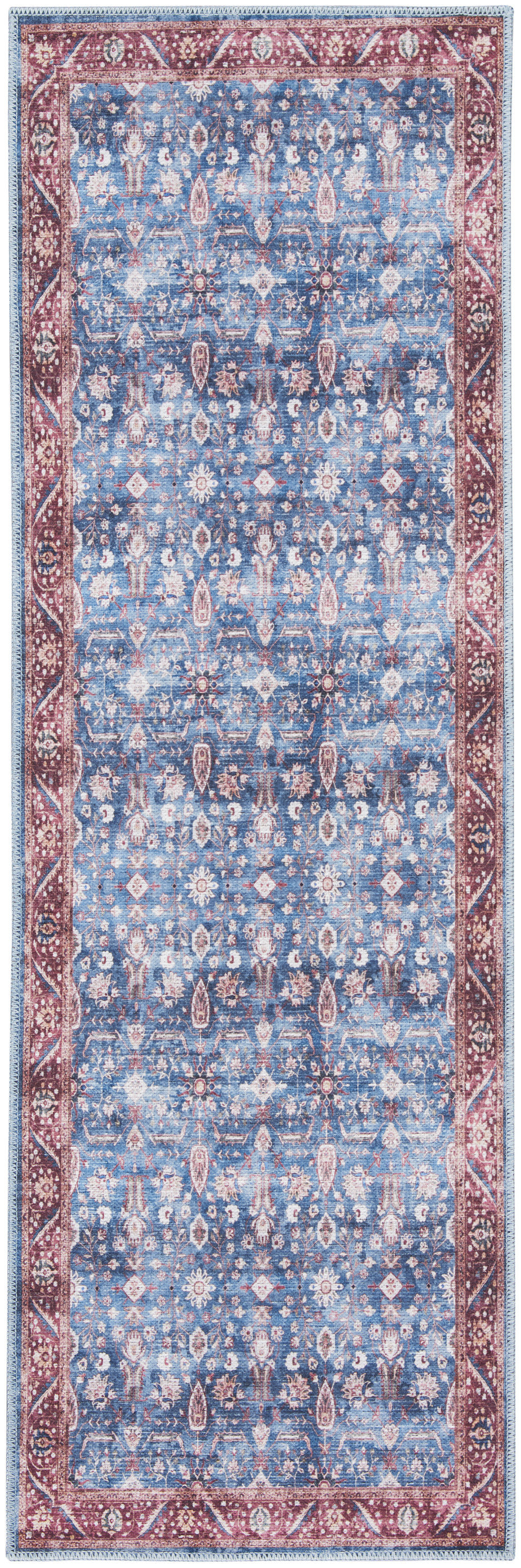 Bungalow Rose 6' Blue And Red Oriental Power Loom Distressed Washable ...