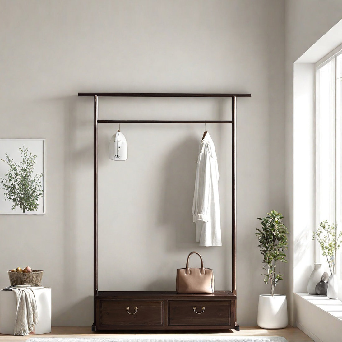 Elegant Home Furnishings.s Walnut Wood Hall Tree with Storage Drawers ...