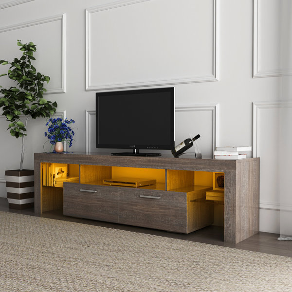 Ivy Bronx Antwann Modern LED TV Stand for 70" TVs, Wood Entertainment ...