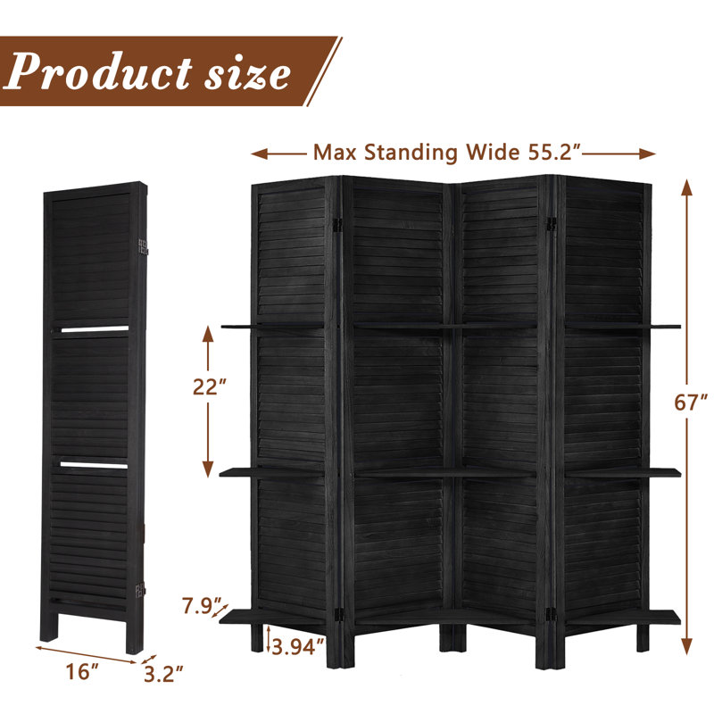 Beachcrest Home Artoria Panels Room Divider with Shelves Folding ...