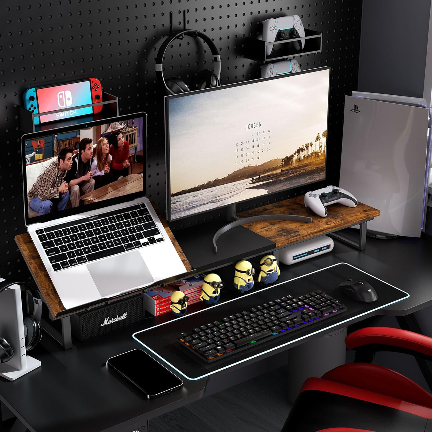 X－MAX FURNITURE Dual Monitor Stand With Adjustable Laptop Riser ...