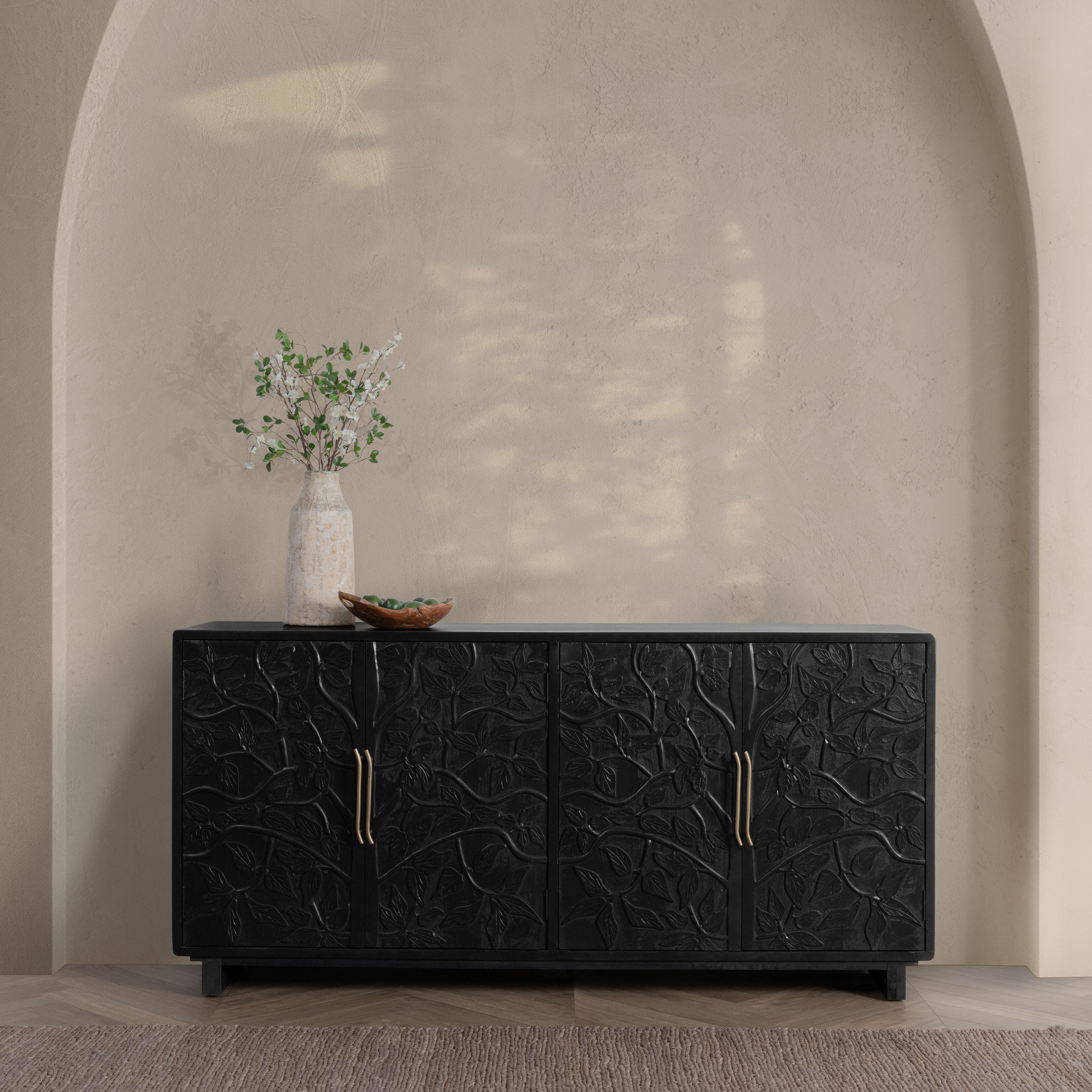 Classic Home Albero Carved 4-Door Mango Wood Sideboard Buffet | Wayfair