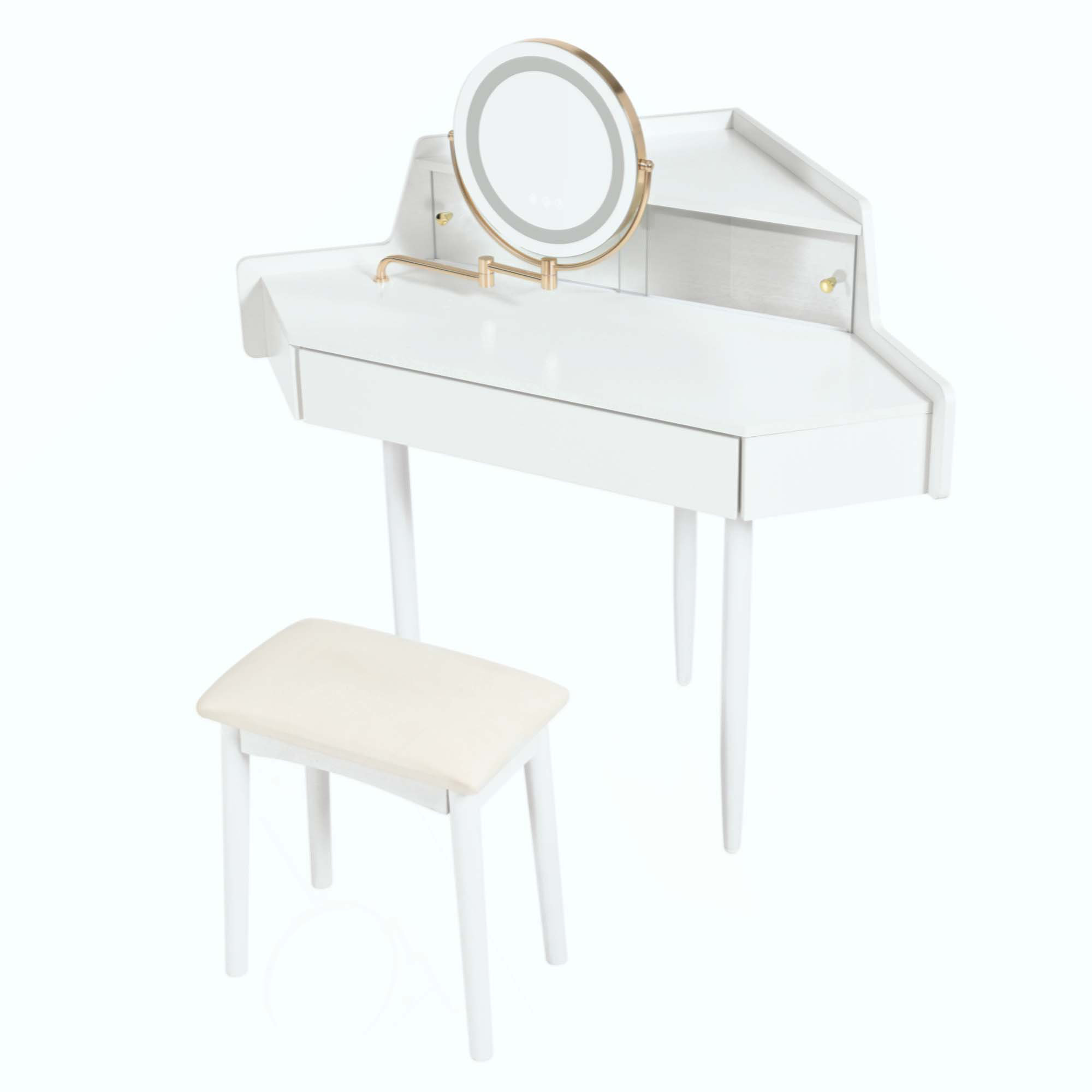 Latitude Run® Modern Corner Makeup Vanity Desk With Large Storage, LED ...