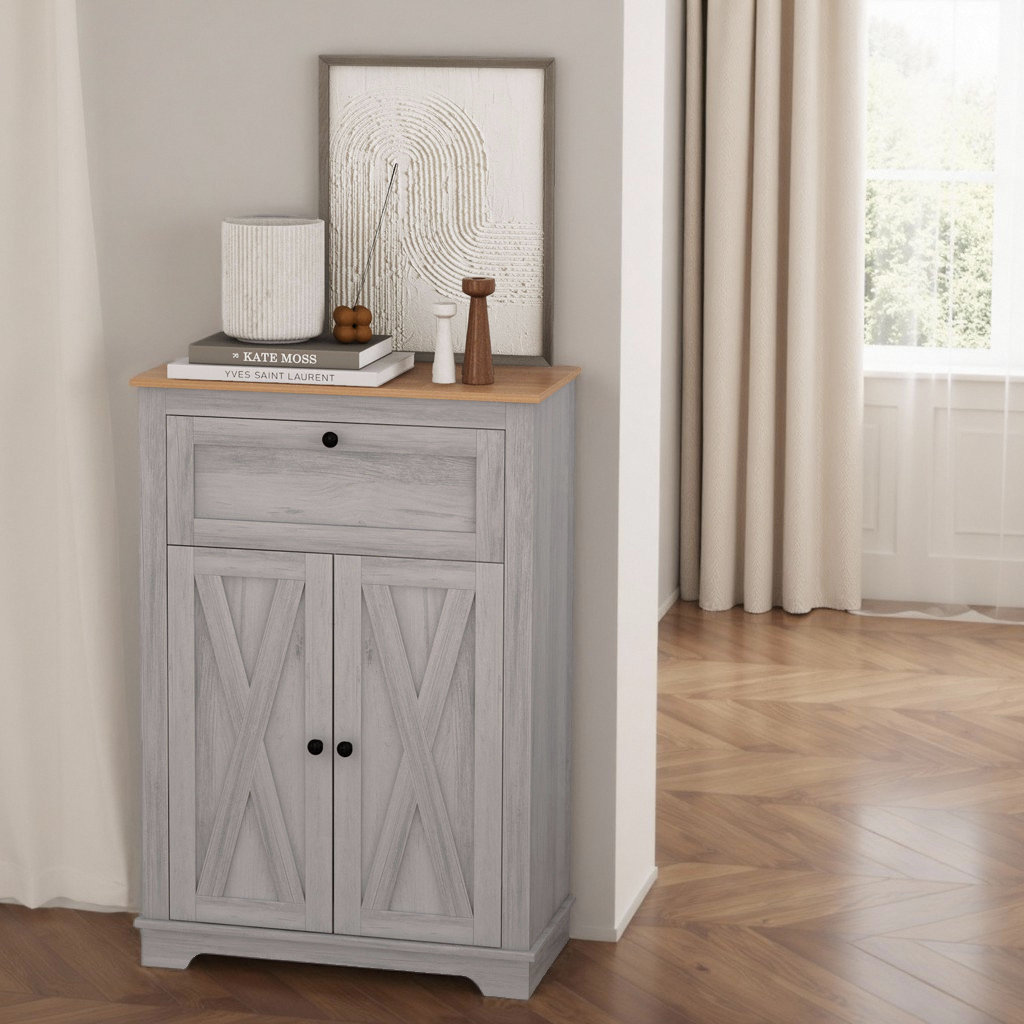 Gracie Oaks 35" Farmhouse Barn Door Cabinet – Rustic-Chic Storage ...