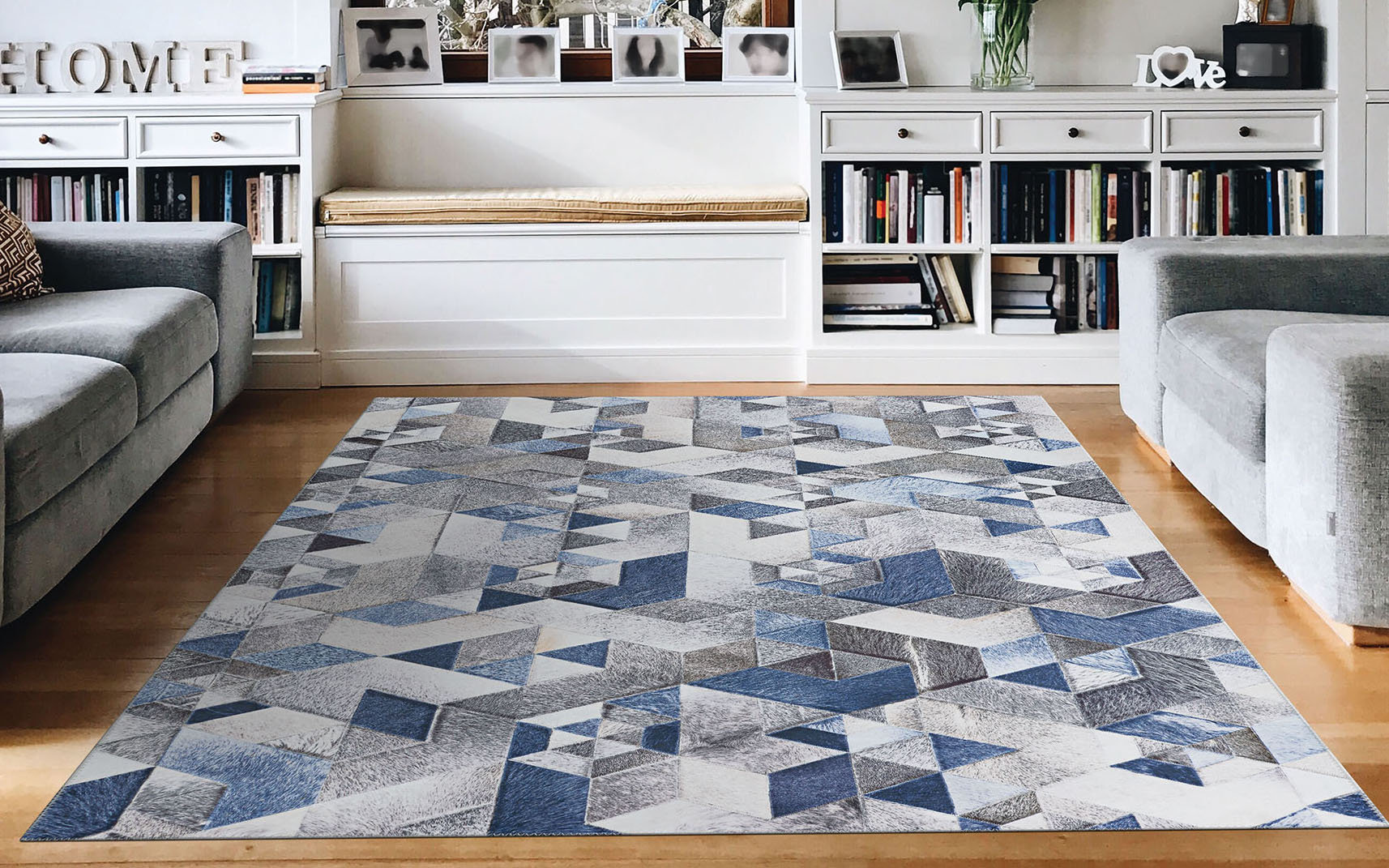 Wrought Studio™ Derk Geometric Denim Blue Non Skid Performance Area Rug ...