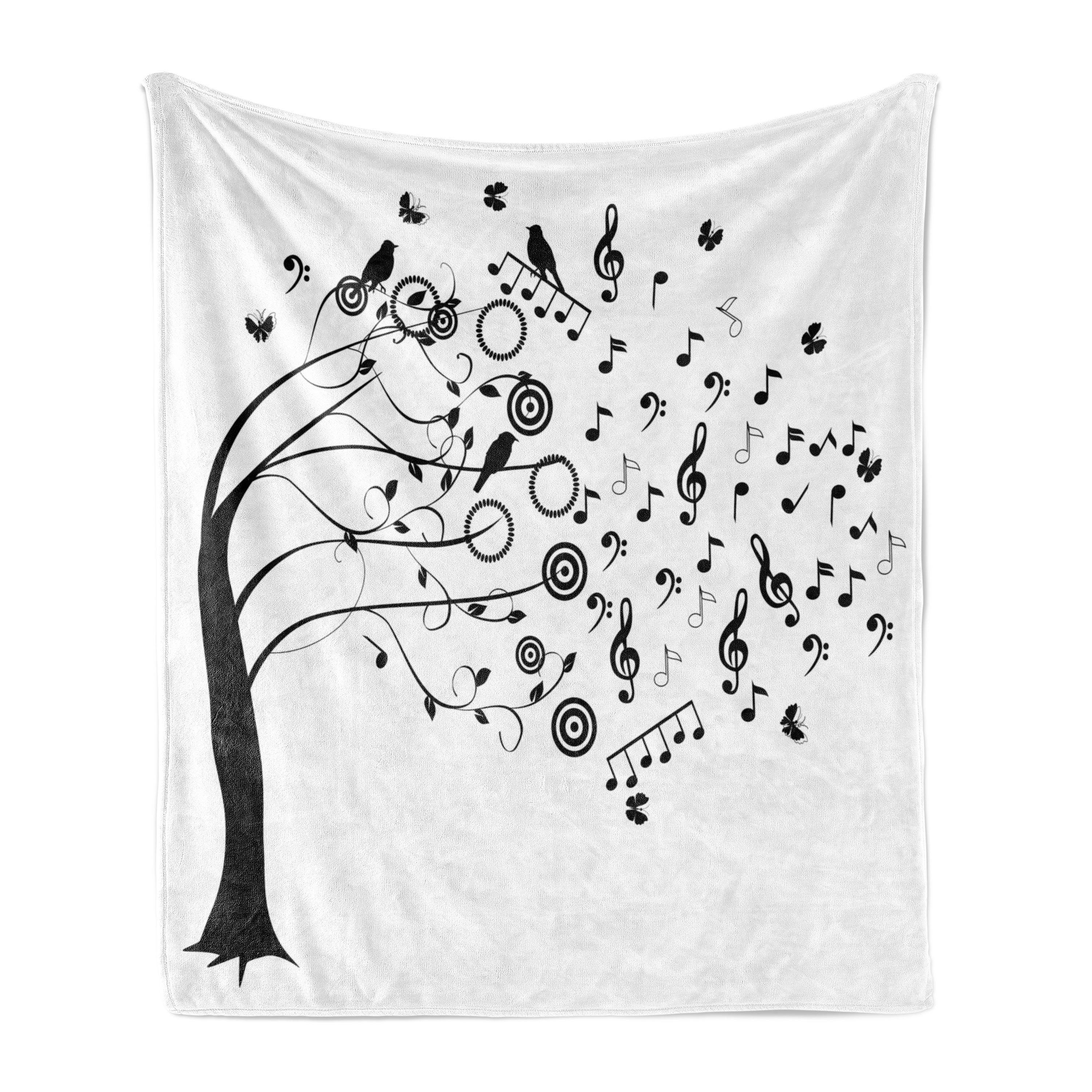 Ambesonne Music Note Fleece Throw Blanket Flowing Motifs Birds Charcoal ...