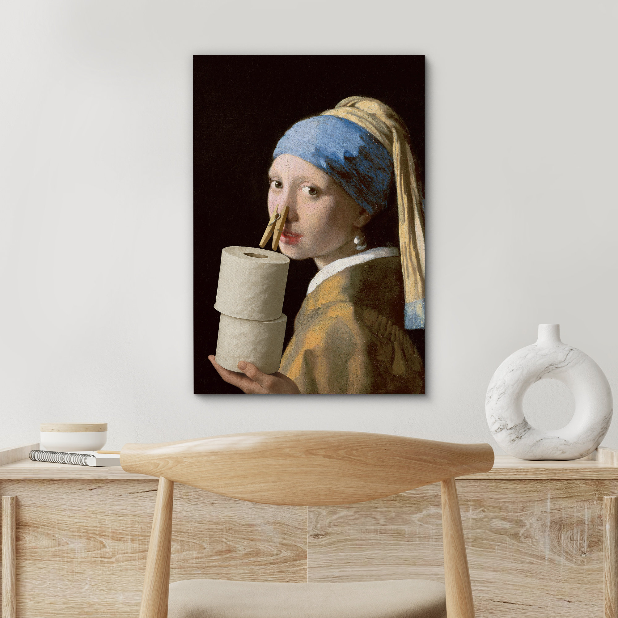 IDEA4WALL Girl with a Pearl Earring Holding Toilet Paper Picture ...