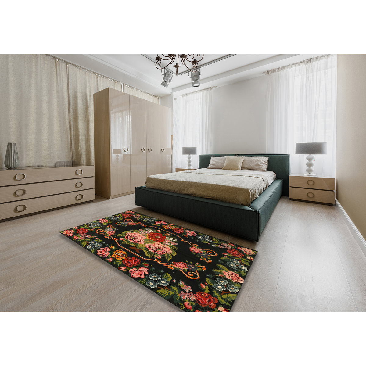 Bungalow Rose Wulfsige Floral Black/Green/Pink Area Rug & Reviews | Wayfair