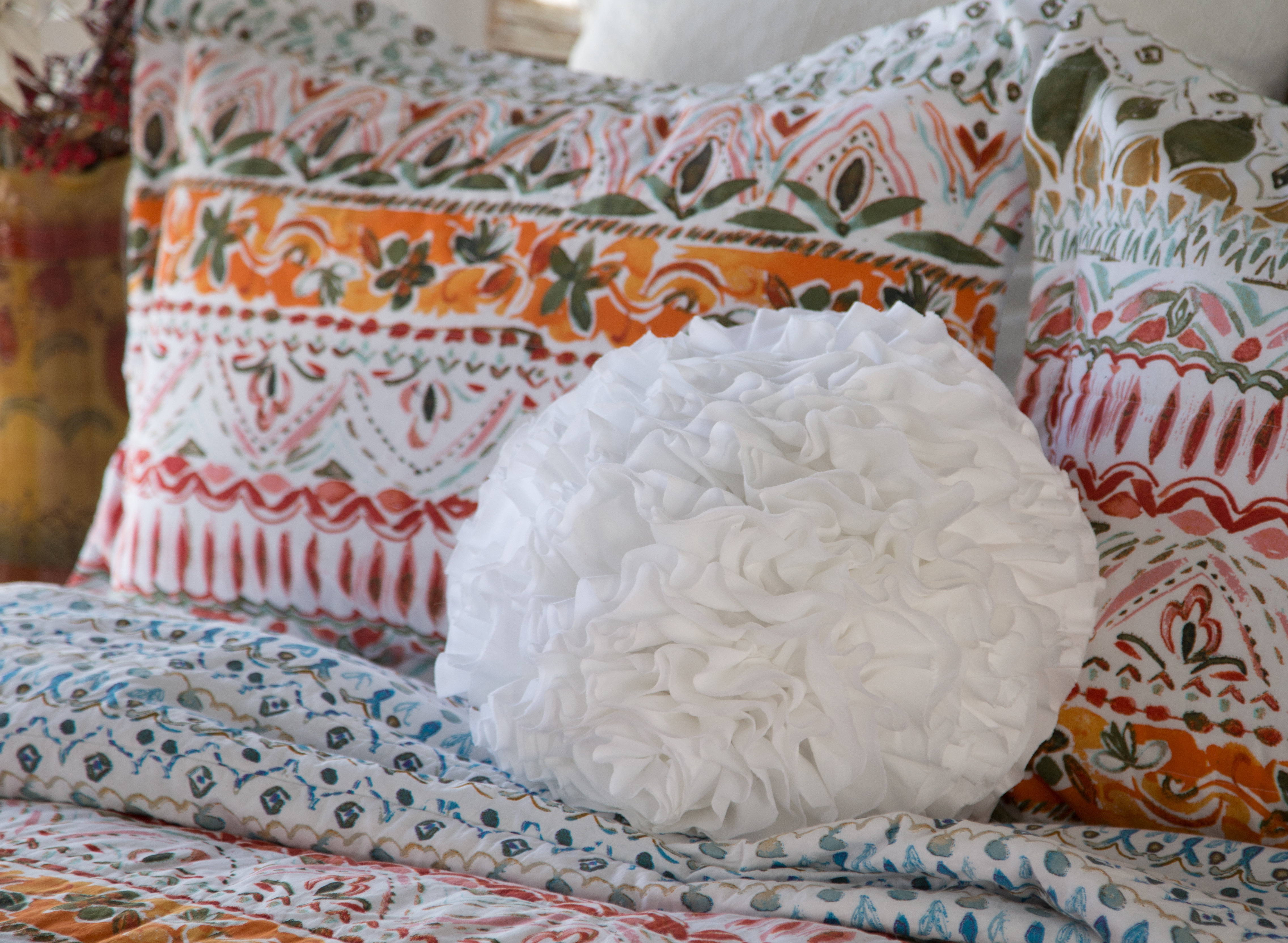 North End Decor Ruffle Puff Hanging Ball Round Pillow Cover and Insert ...