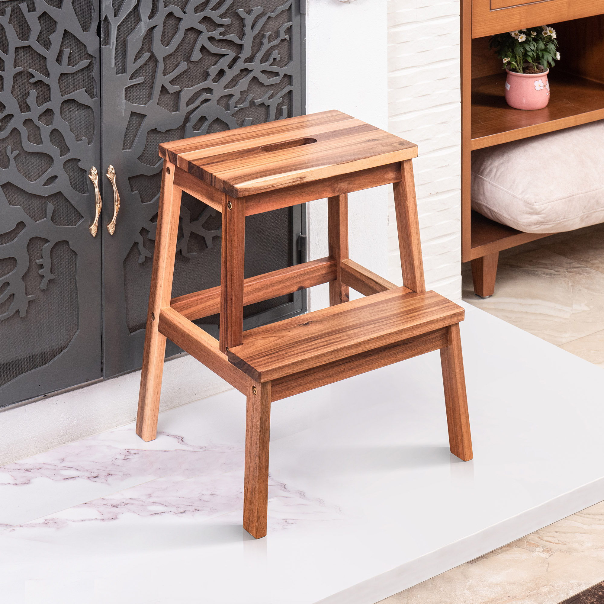 Loon Peak® Acacia Wood Two Steps Stool Small Size Rectangle Top Best ...