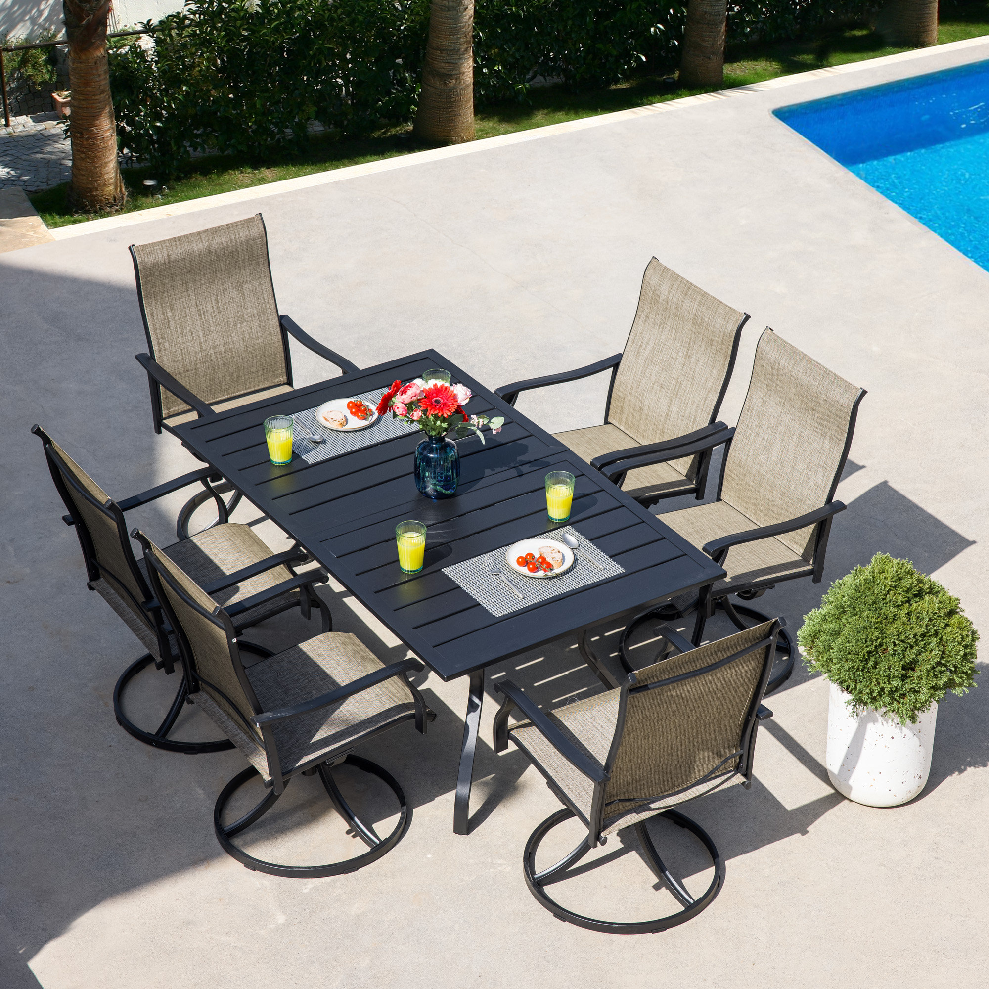 Red Barrel Studio® Staghorn 7-piece Swivel Patio Dining Set Textilene ...