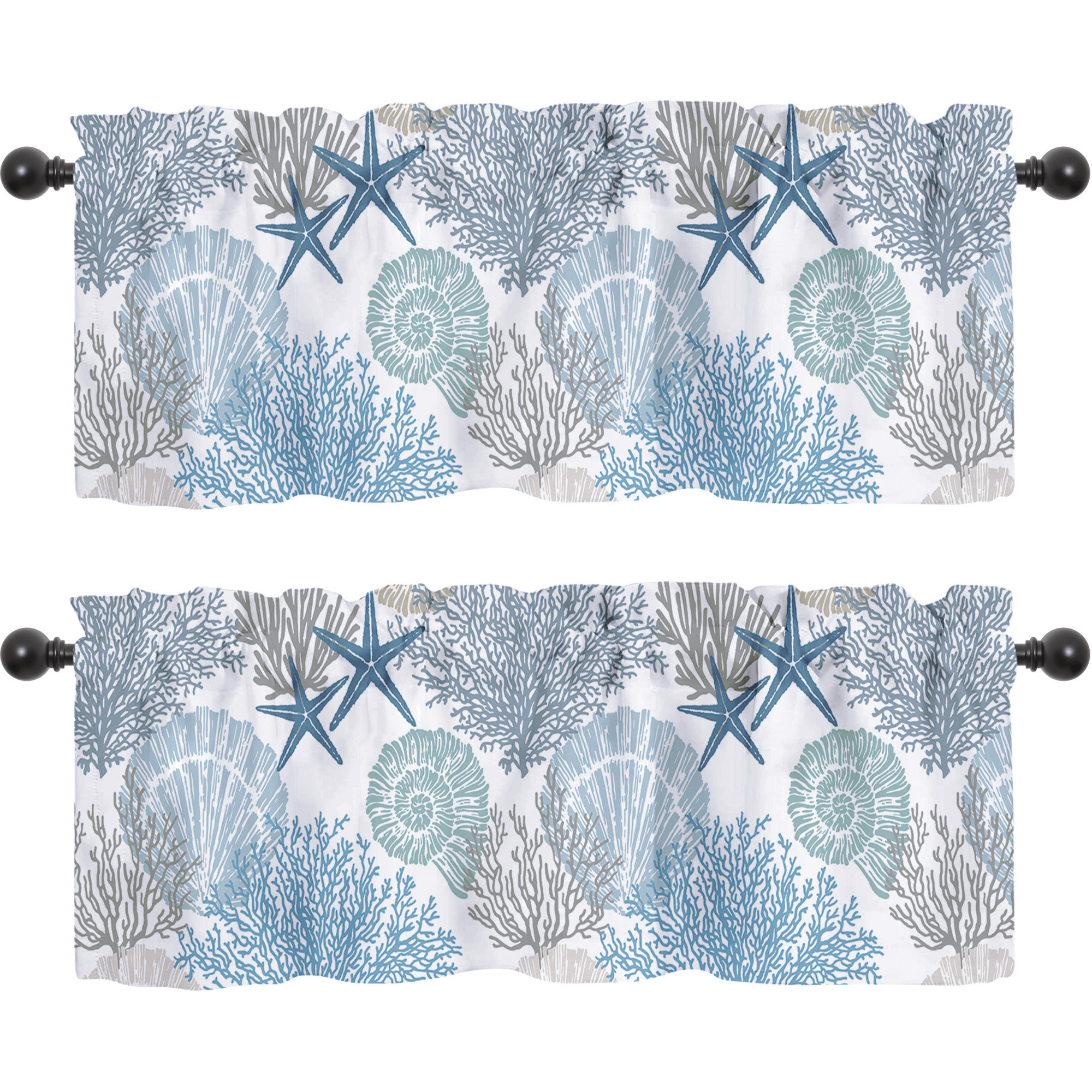 Bay Isle Home™ Sea Shells Starfish 52" W Window Valances (Set Of 2 ...