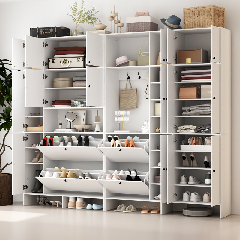 Latitude Run® Wardrobe Set With Shoe Storage Cabinets And Metal Hooks ...