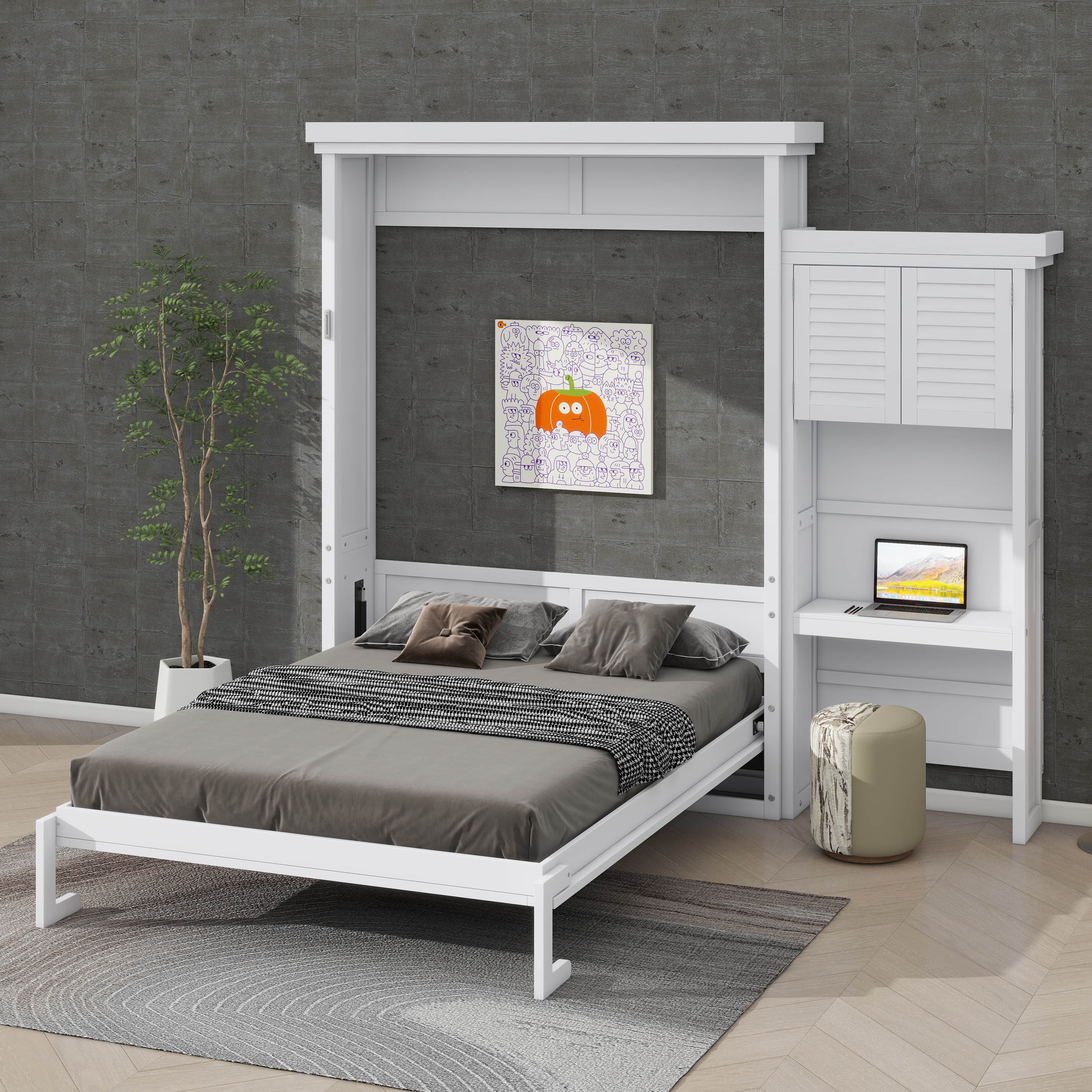 Latitude Run® Queen Size Murphy Bed Featuring Numerous Storage Shelves ...