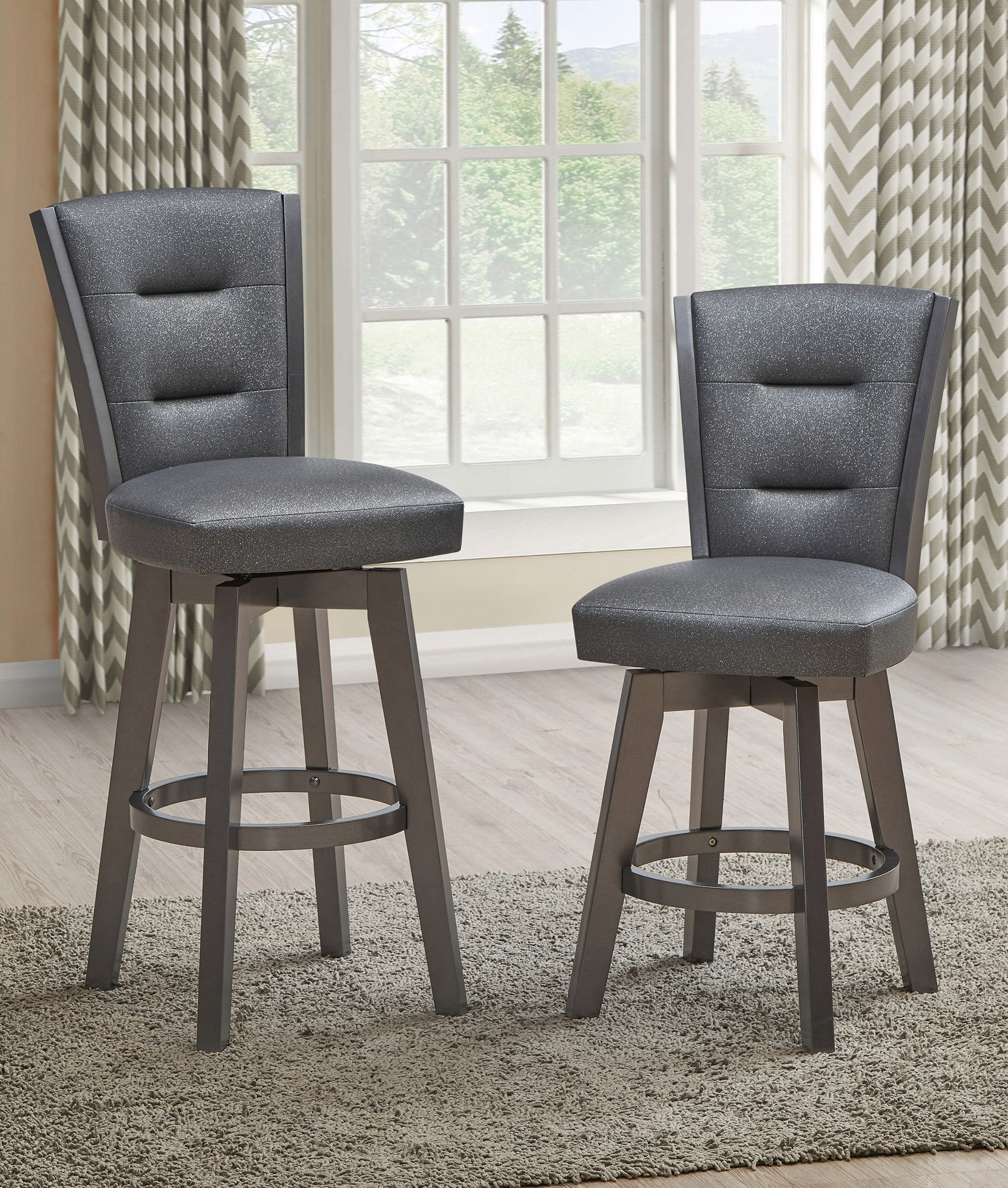 Red Barrel Studio® 29" Seat Height Glitter Grey Faux Leather Bar Chairs ...