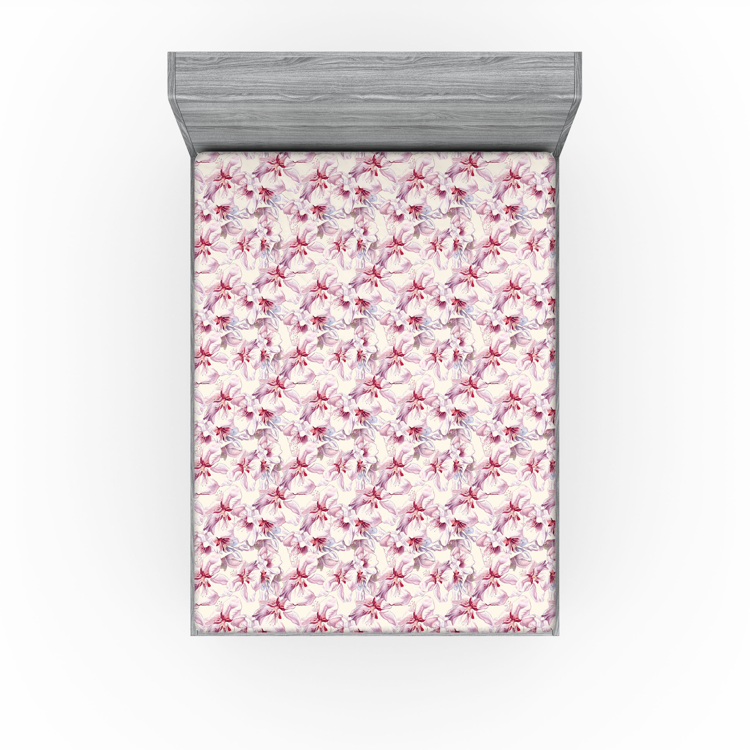 Ambesonne Cherry Blossom Fitted Sheet Sakura Petals Art Pale Pink and ...