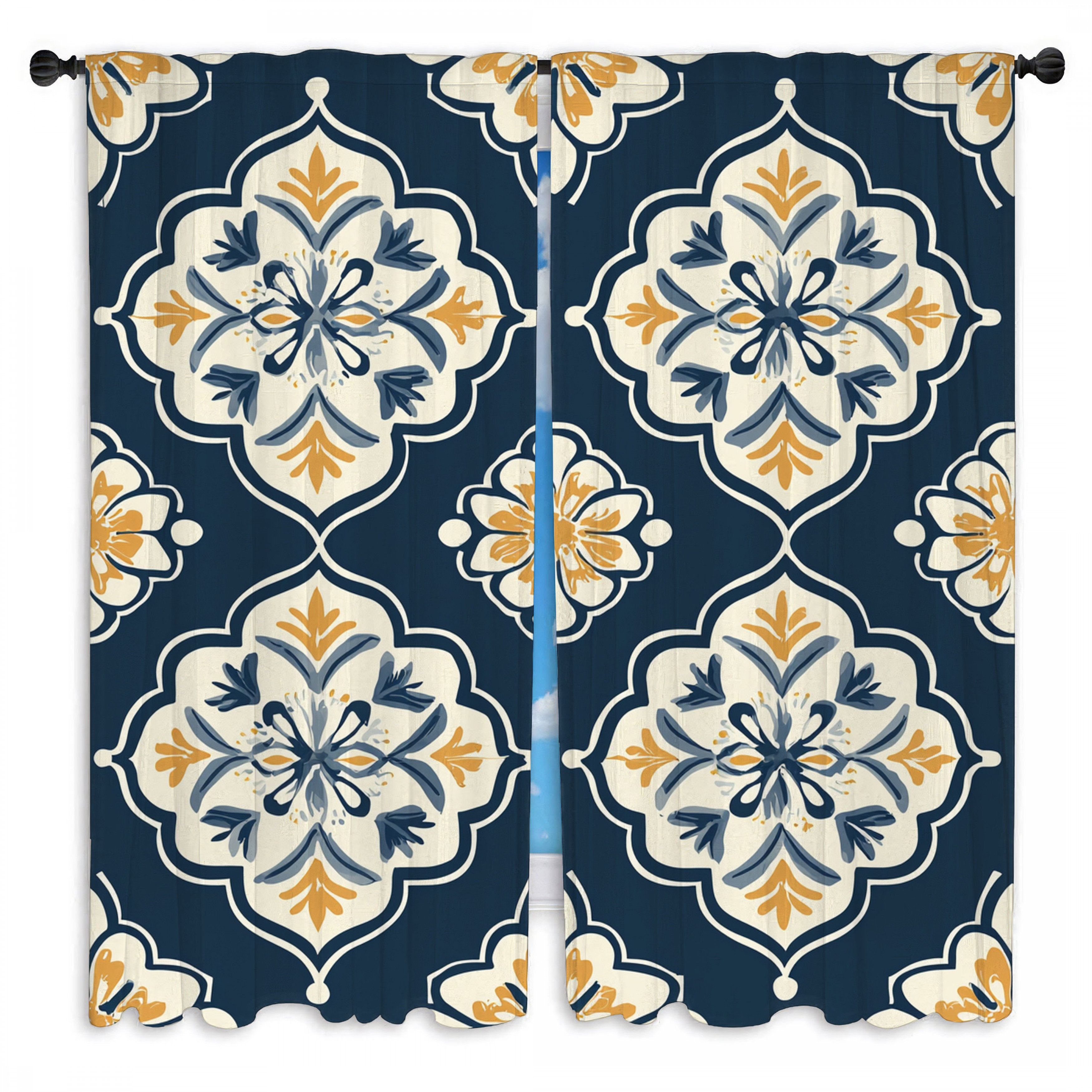 Dakota Fields Tile Window Curtains Home Vintage Drapes - 2 Panels | Wayfair