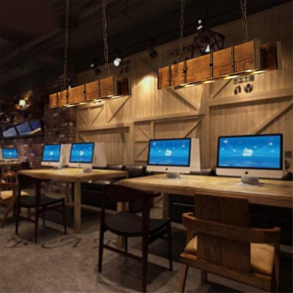 17 Stories Asahi 4-Light Industrial Loft Style LED Linear Rust Wood And ...