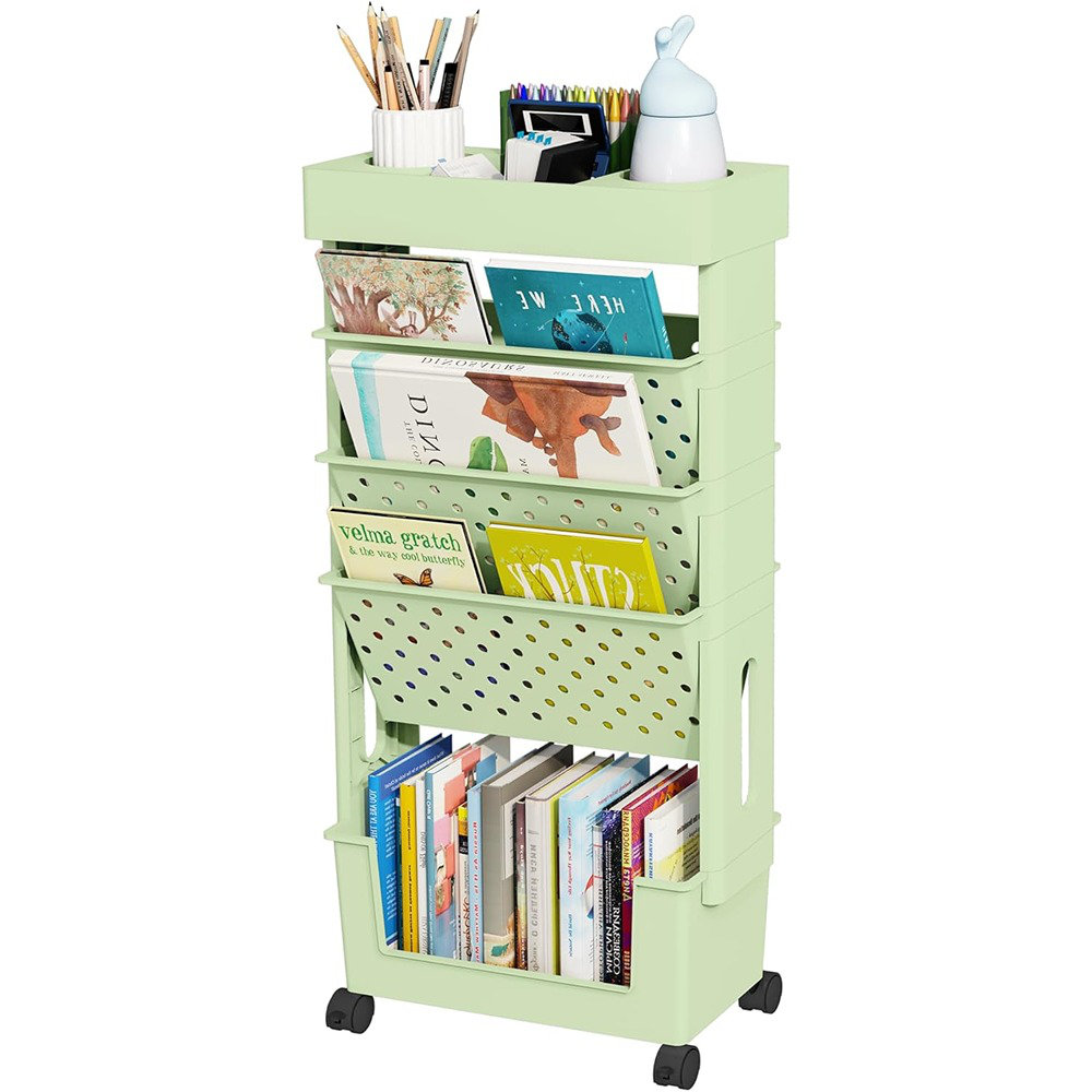 Ebern Designs 5-Tier Mobile Bookshelf, Rolling Bookcase Book Storage ...