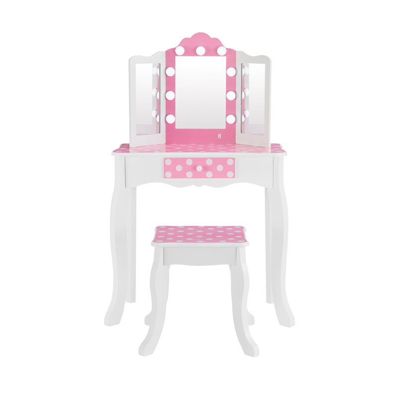 Teamson Kids Polka Dot Kids Vanity Table with Lights | Wayfair