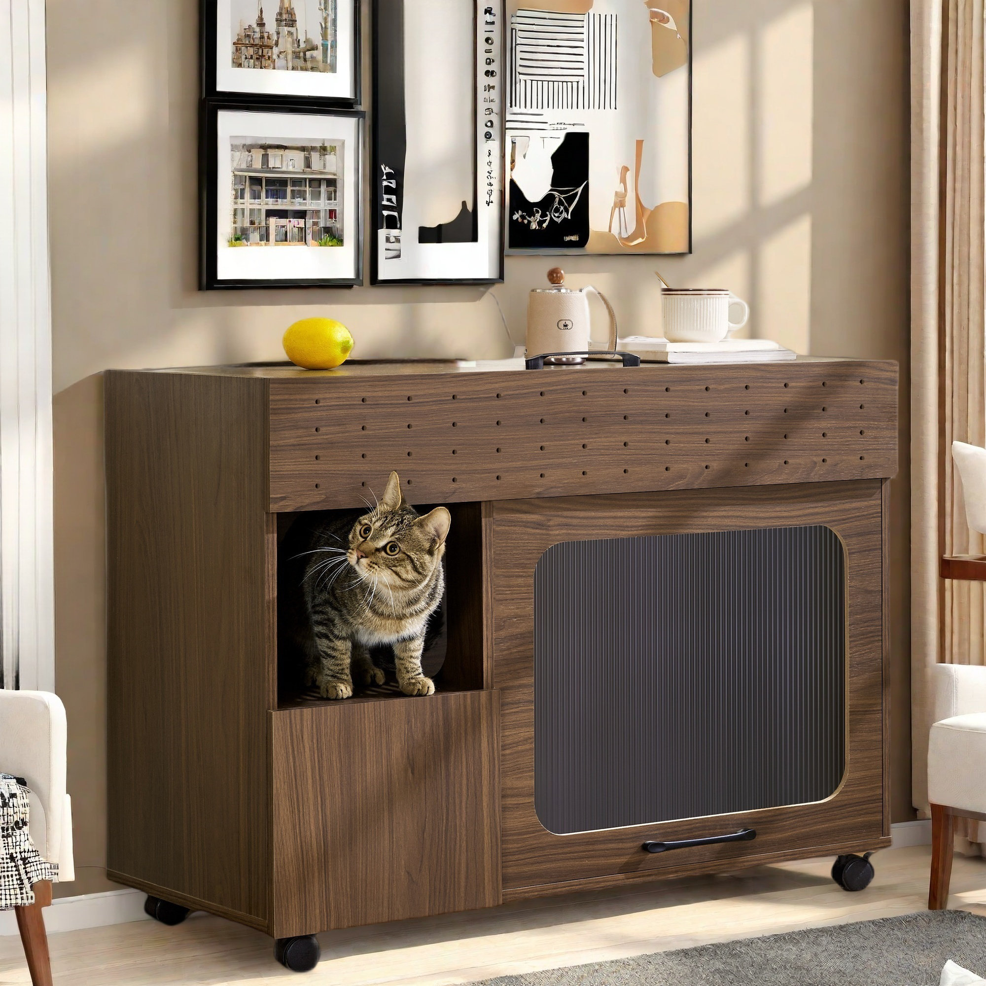 Tucker Murphy Pet™ Multi-use Cat Litter Box With Flip-up Door, 4 Wheels ...