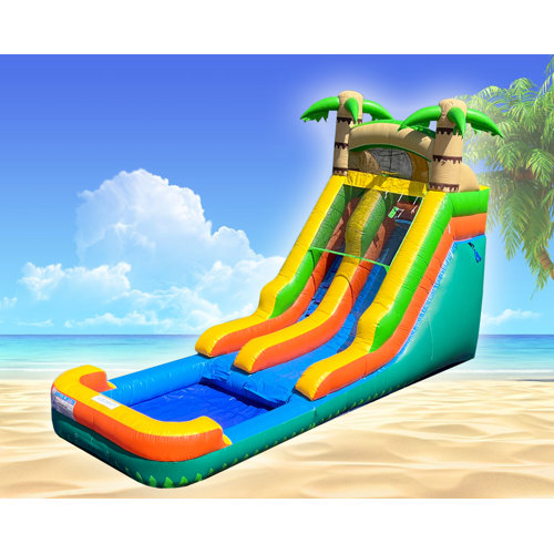 Jingo Jump 16' H x 25' L Inflatable Tropical Water Slide and Air Blower ...
