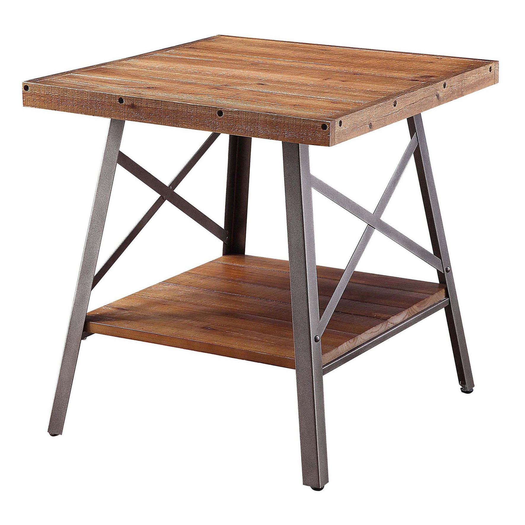 17 Stories Rustic Vintage Weathered Oak And Sandy End Tables (2 ) With ...
