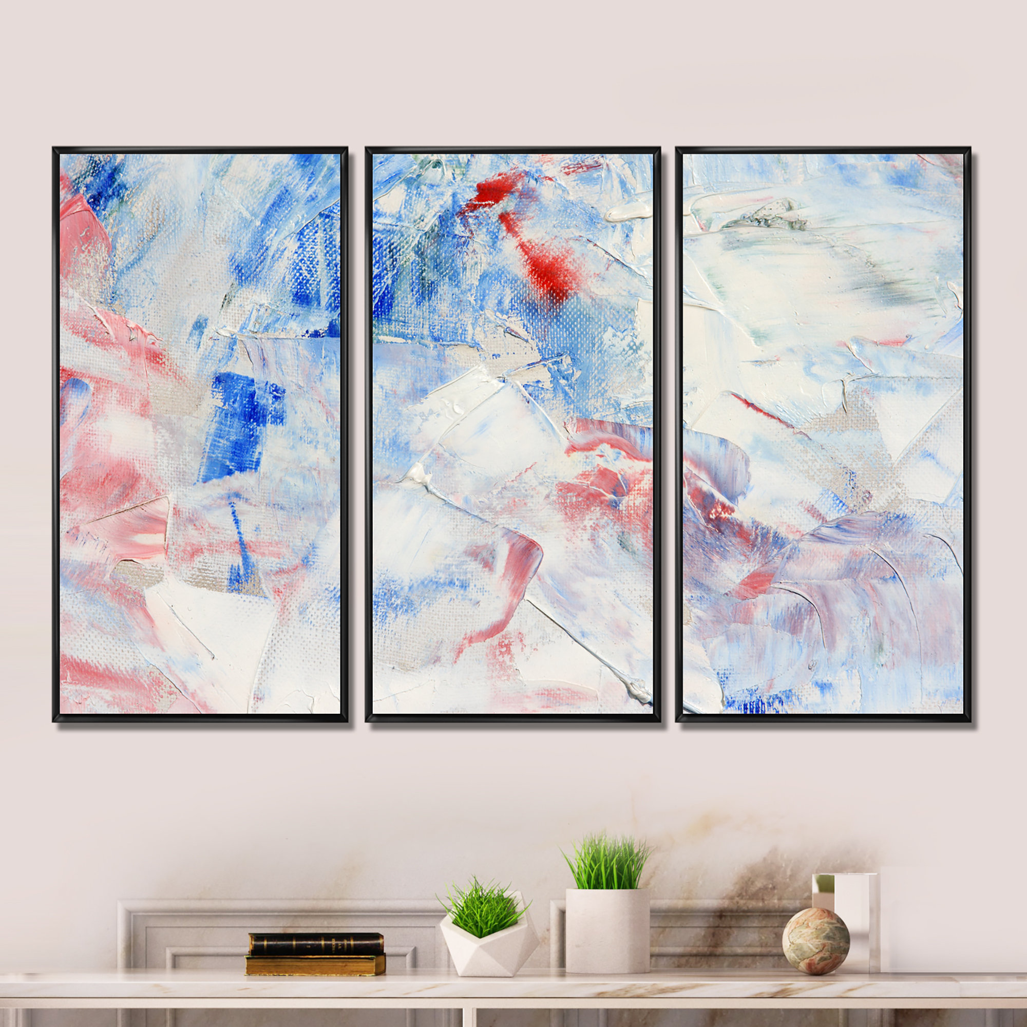 Orren Ellis Blue Abstract Composition - 3 Piece Painting on Canvas ...