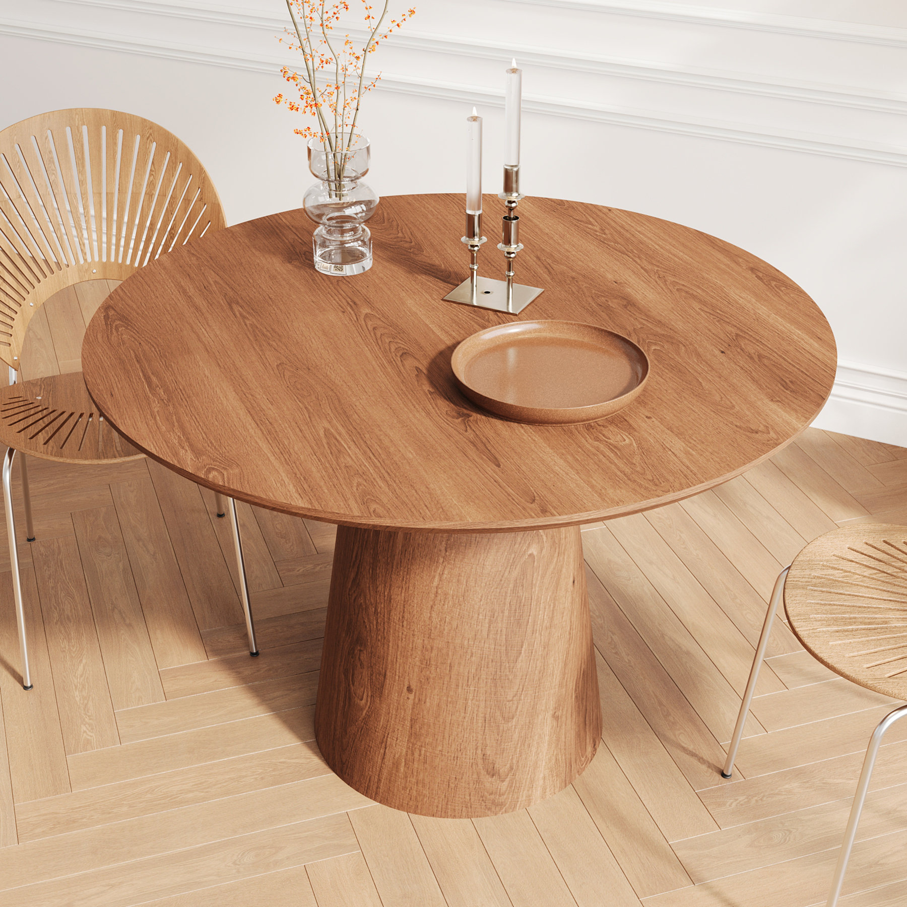 George Oliver Finnerty Circular Dining Table with Wooden Base | Wayfair