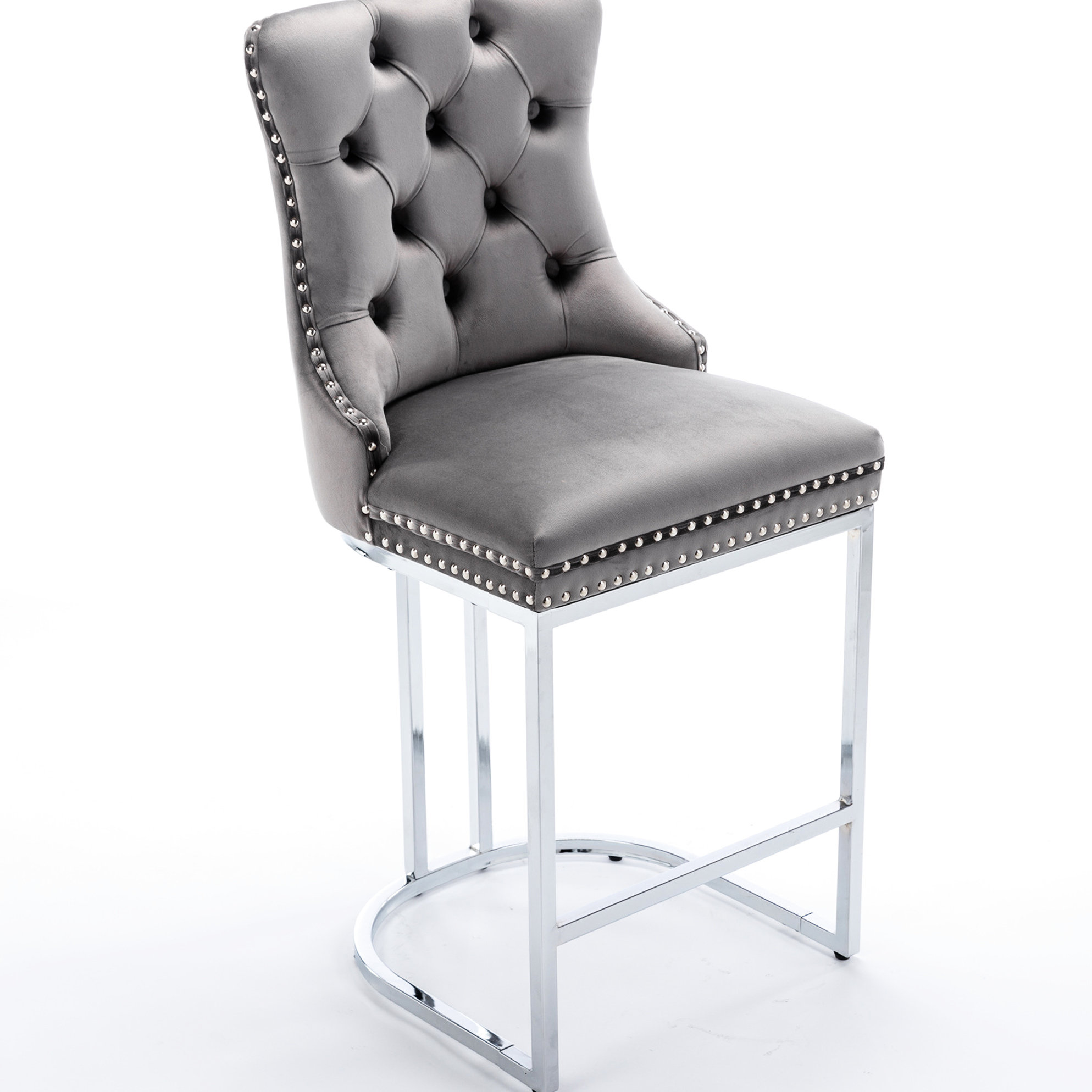 Mercer41 2 Pack 26" Counter Height Bar Stools, Grey Velvet With Deep ...