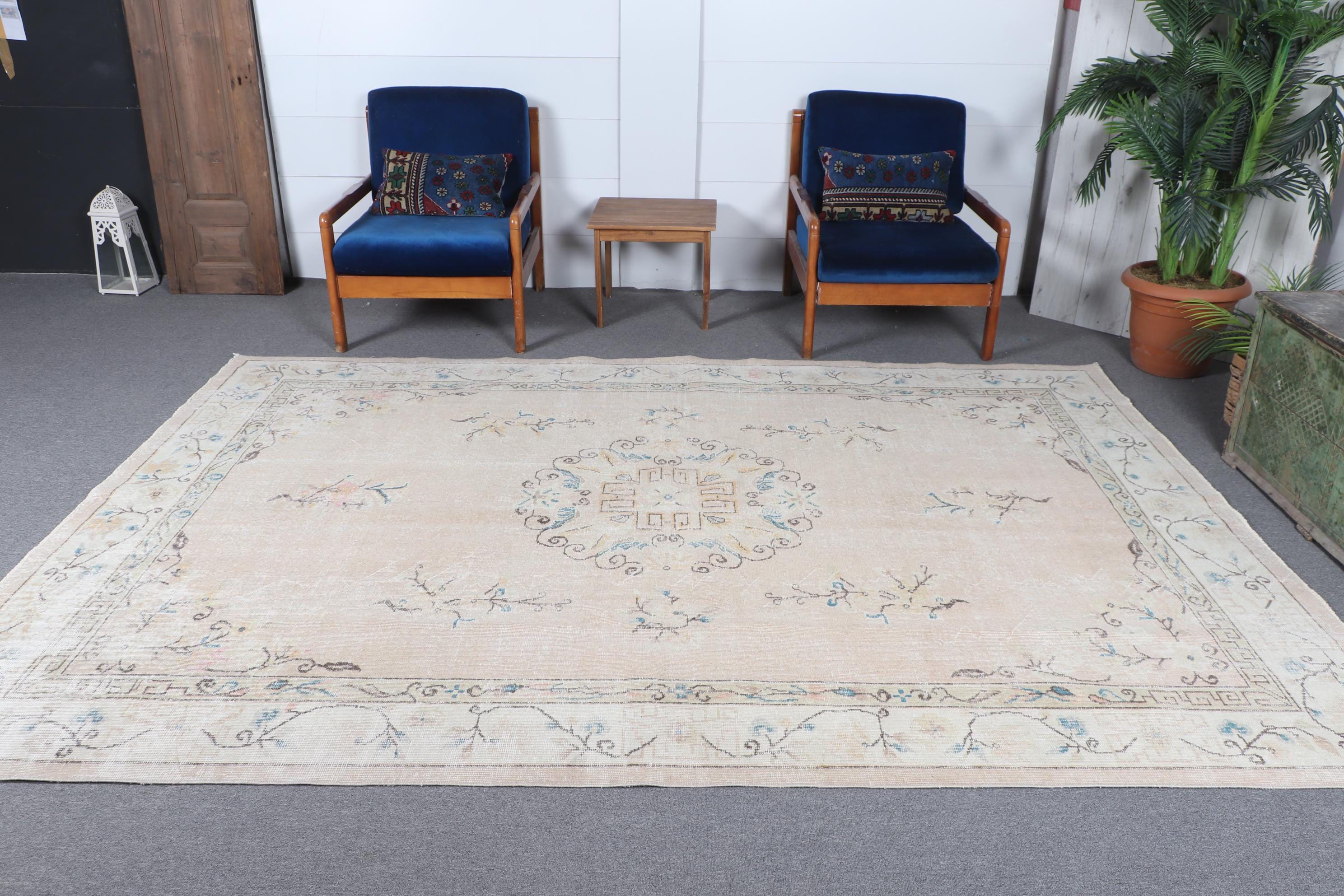 Bungalow Rose Large Vintage Turkish Tribal Rug in Beige and Ivory ...