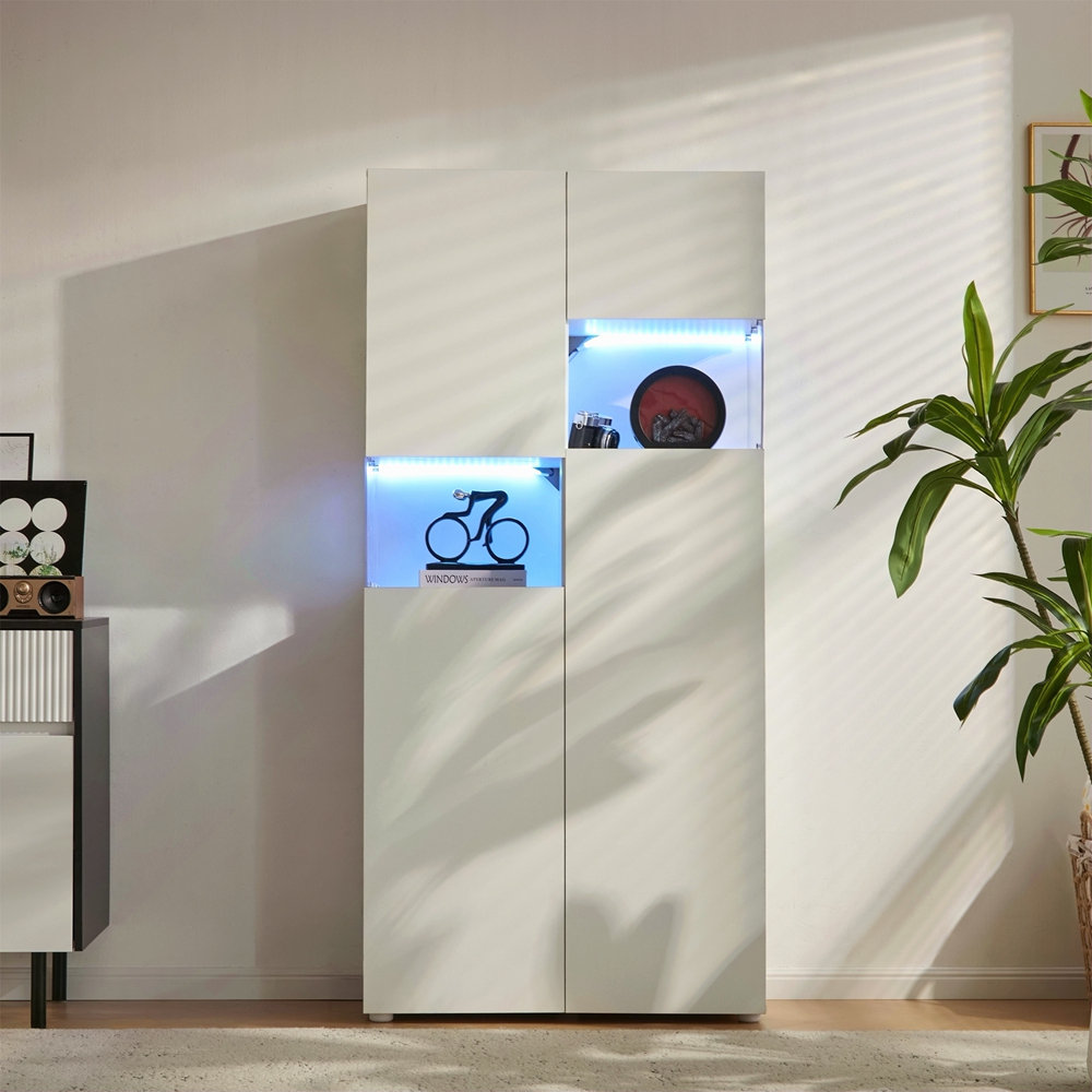 Latitude Run Display Cabinet With LED Lighting, Tall Cabinet With ...