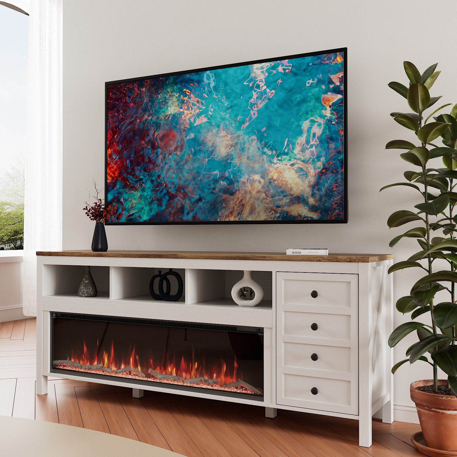 Gracie Oaks 68 Inch Fireplace Tv Stand For Tvs Up To 75 Inch,farmhouse ...