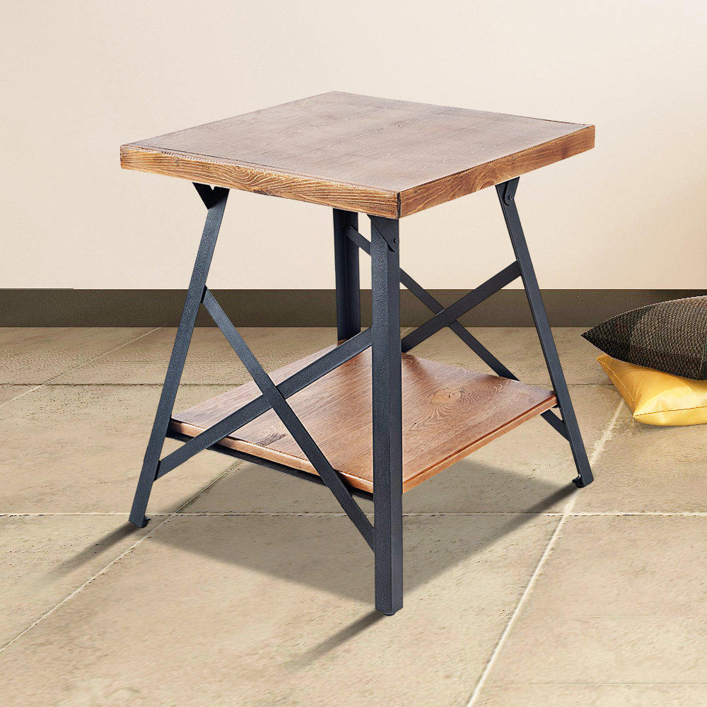 17 Stories Solid Wood Cross Legs End Table with Storage | Wayfair