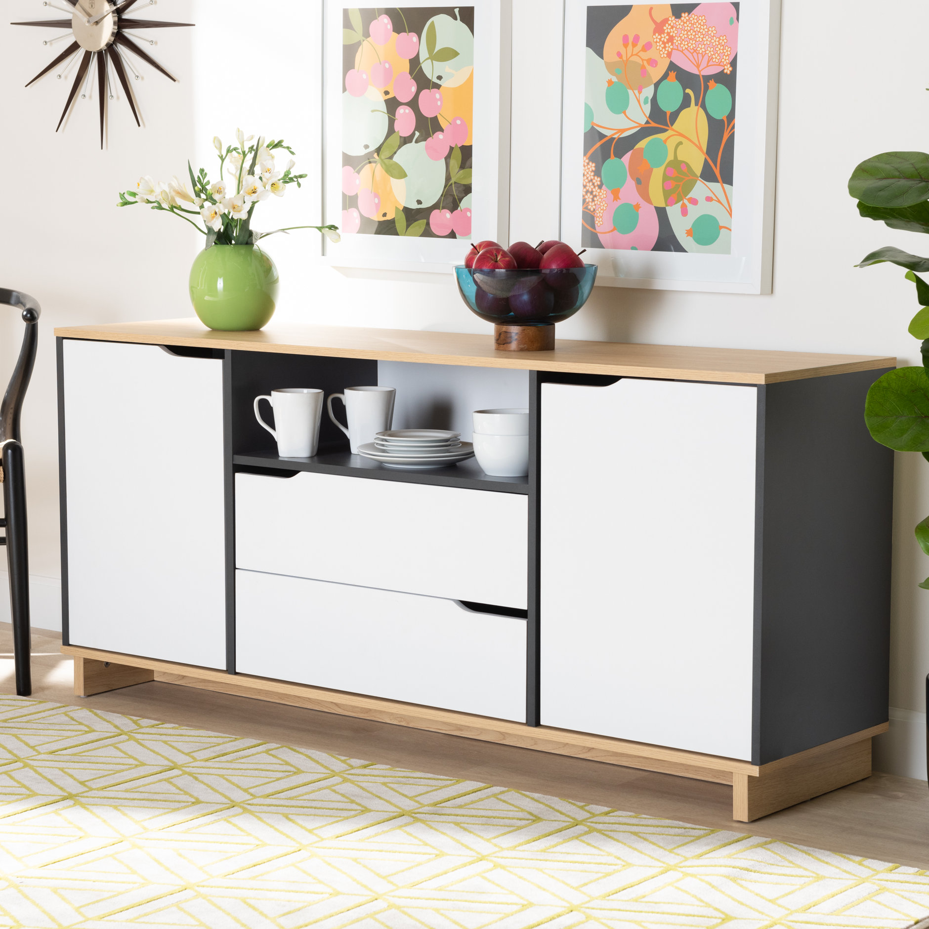 Wade Logan® Challeb Mid-Century Modern Multicolor 2-Door Wood Dining ...