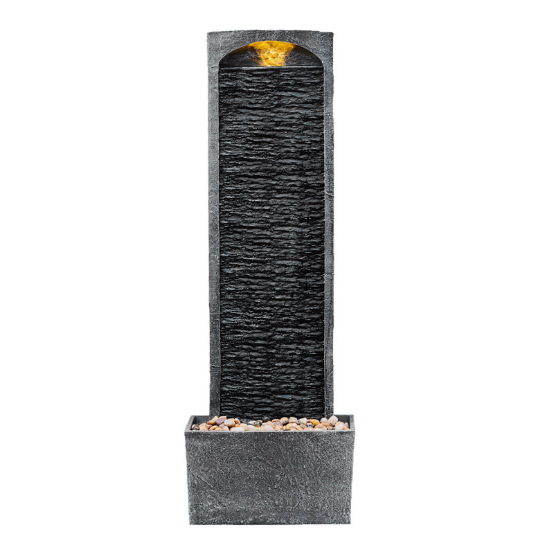 Millwood Pines 38.5" Modern Outdoor LED Waterfall Fountain | Wayfair