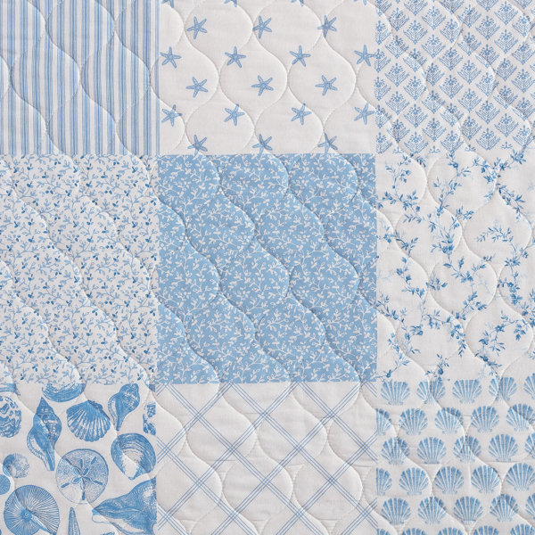 Laura Ashley Colleens Coastal Patchwork Cotton Blue Quilt Set & Reviews ...