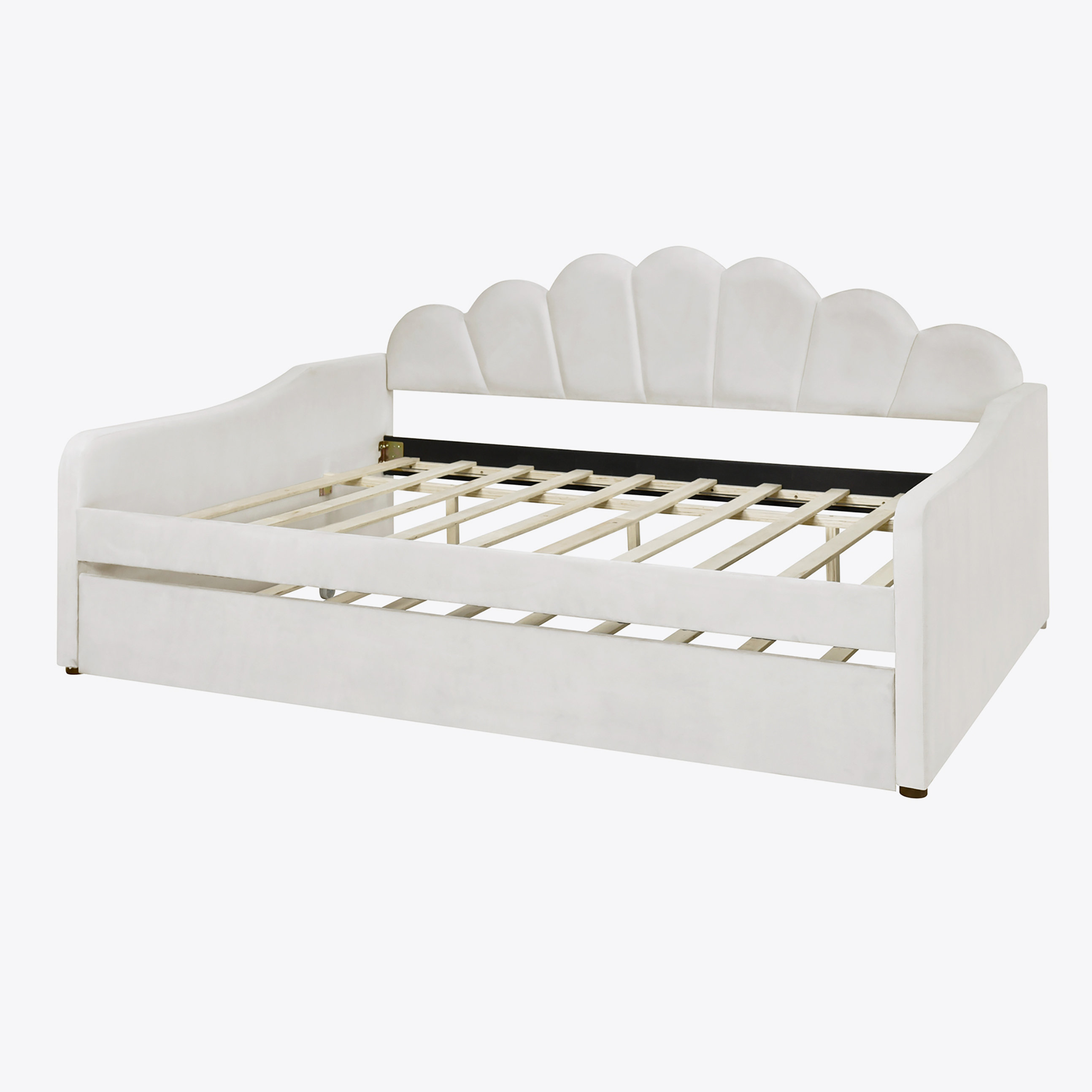 Mercer41 Full Size Upholstery Daybed Frame with Shall Shaped Backrest ...