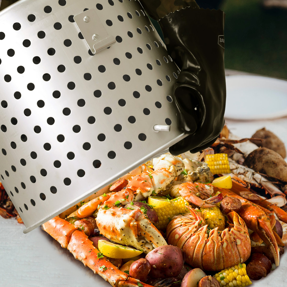 Creole Feast Seafood Boiling Kit with Strainer, Outdoor Aluminum ...