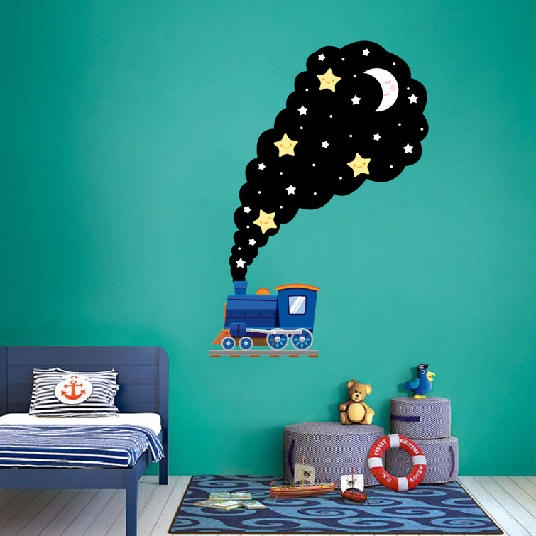 Mason & Marbles Large Steam Locomotive Smoke Night Sky Wall Decal | Wayfair