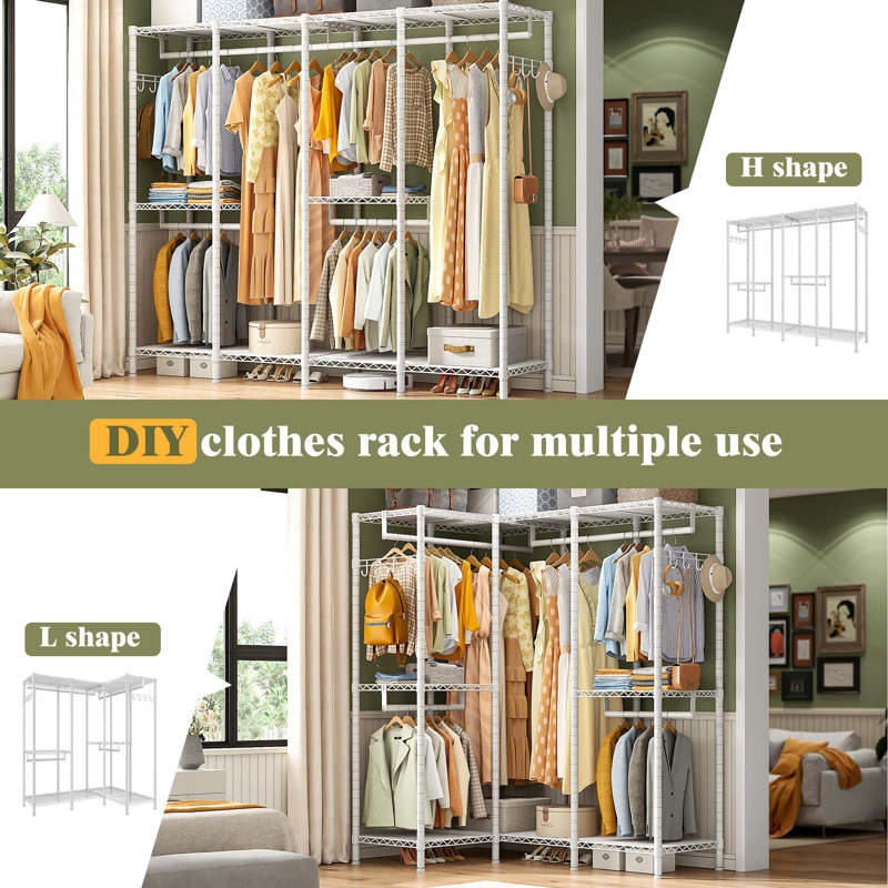 Rebrilliant Mardena 75"H Metal Clothes Rack, Portable Clothes Hanging ...